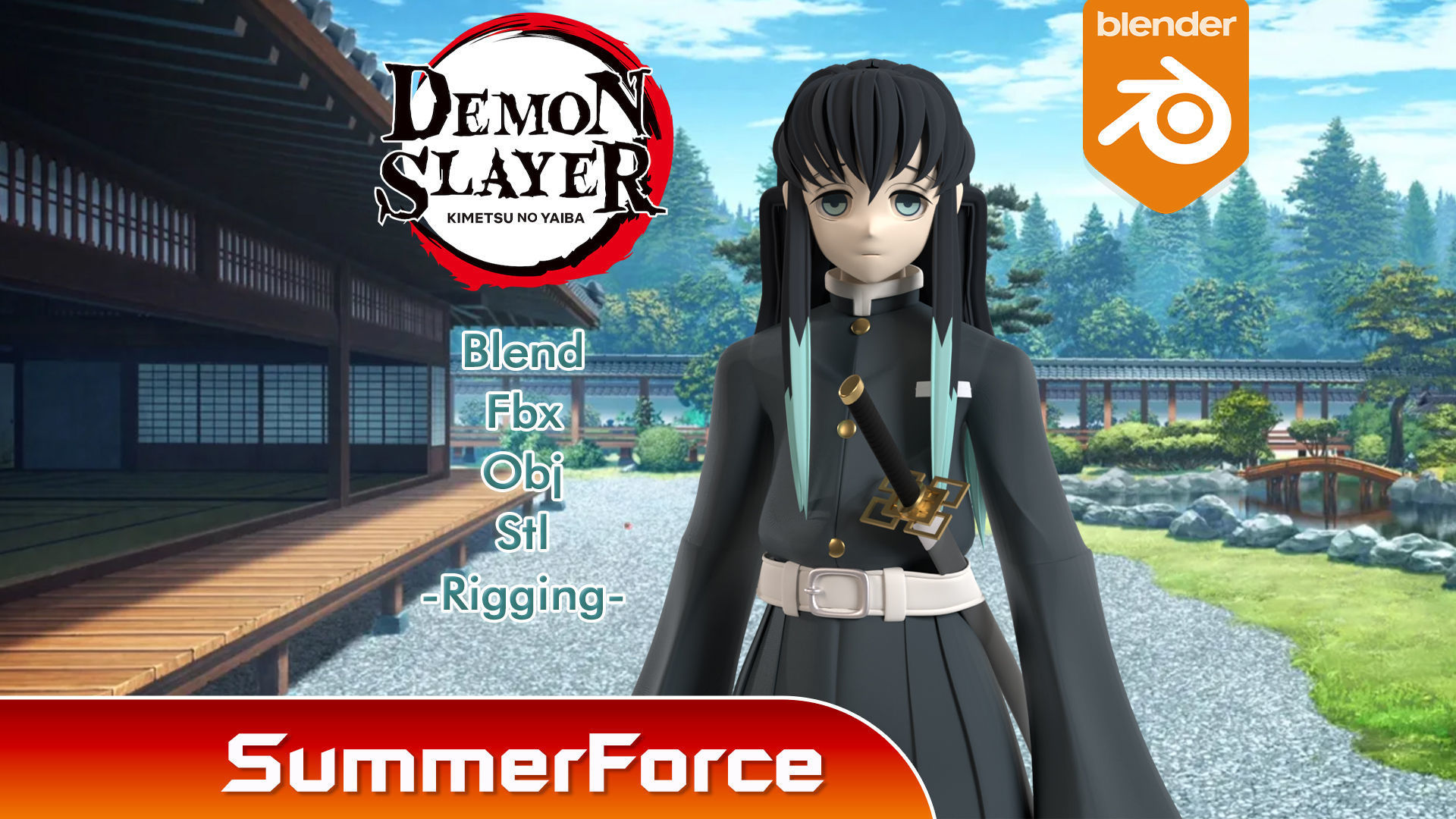 Muichiro Tokito - Demon Slayer 3D model rigged | CGTrader