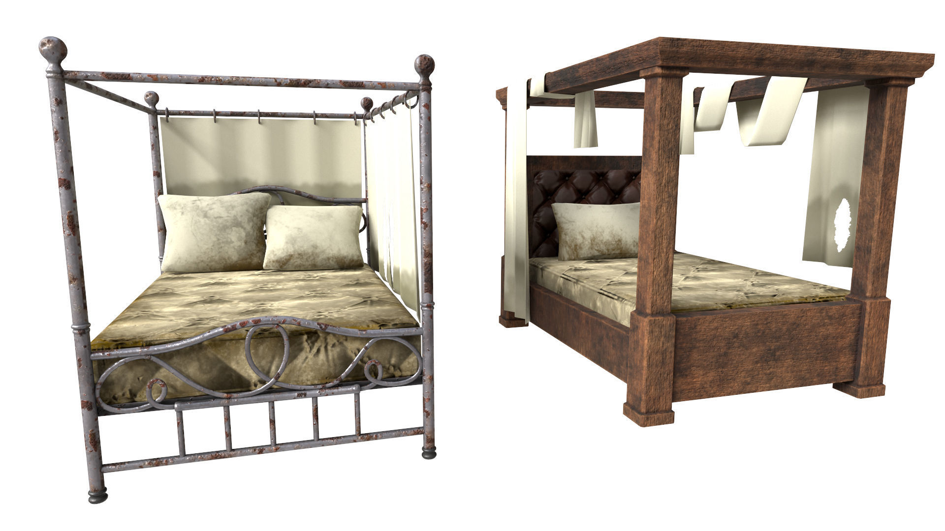 3D model Set of 5 old beds VR / AR / low-poly | CGTrader