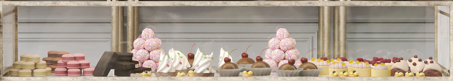Large bakery with pastries and desserts 3D model | CGTrader