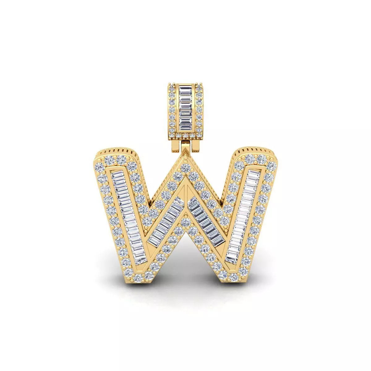 W Capital Latter With Baguette Diamond 3d Model and Render 3D model 3D ...