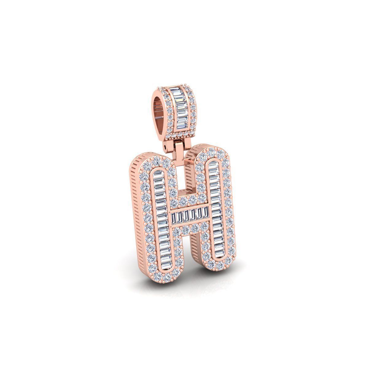 H Capital Latter With Baguette Diamond 3d Model and Render 3D model 3D ...
