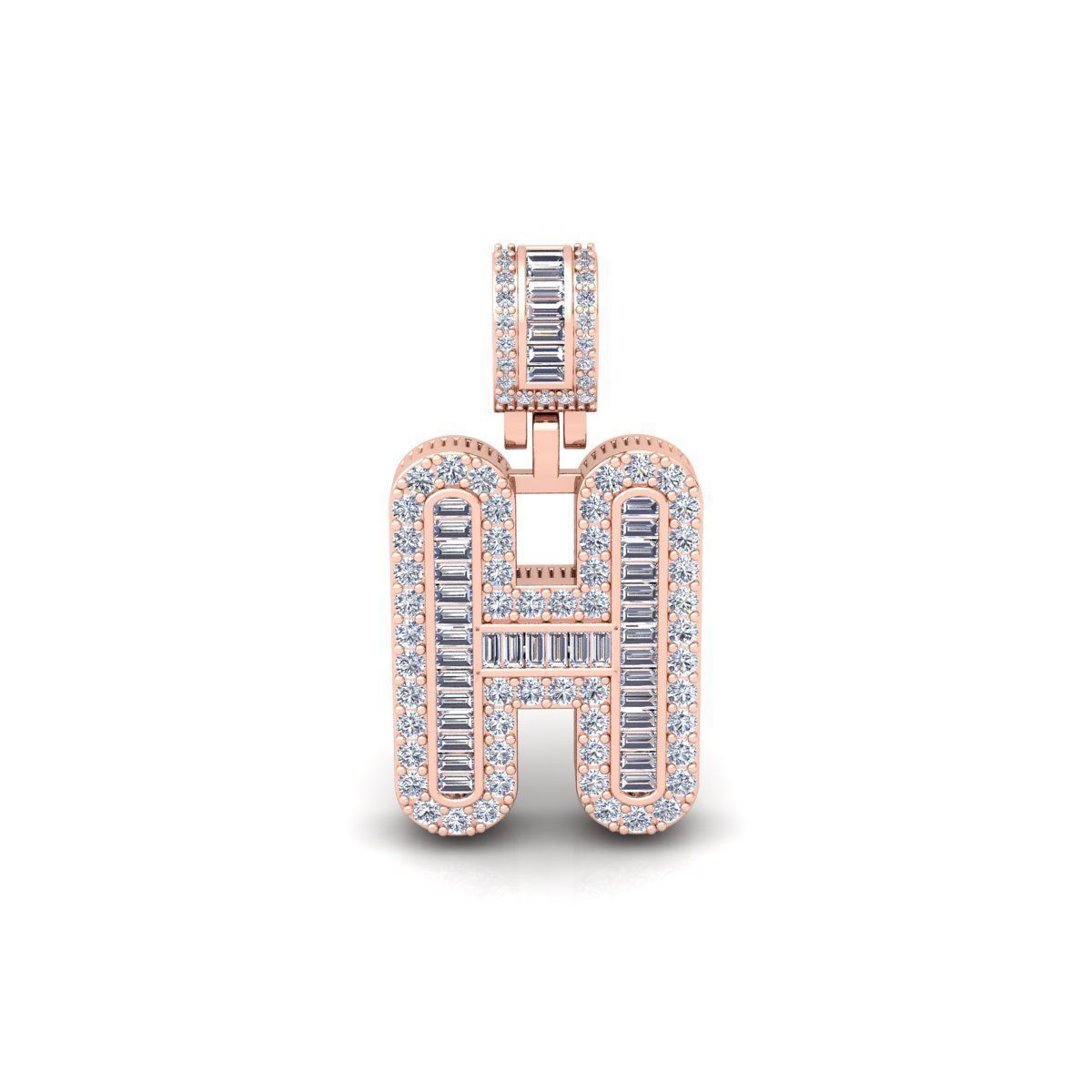 H Capital Latter With Baguette Diamond 3d Model and Render 3D model 3D ...
