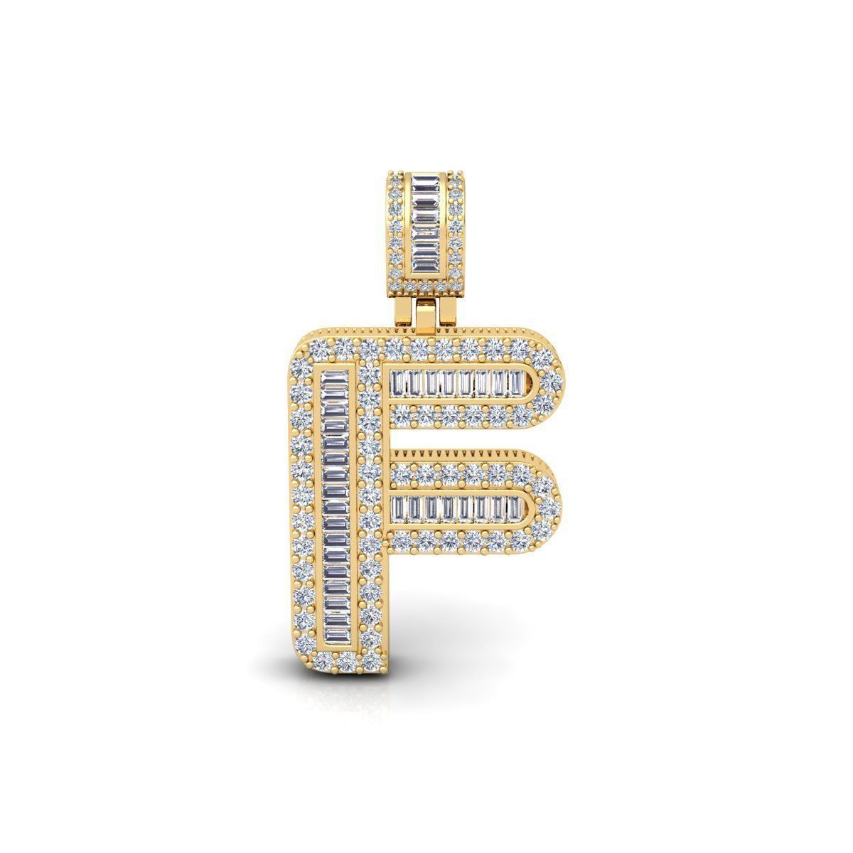 F Capital Latter With Baguette Diamond 3d Model and Render 3D model 3D ...