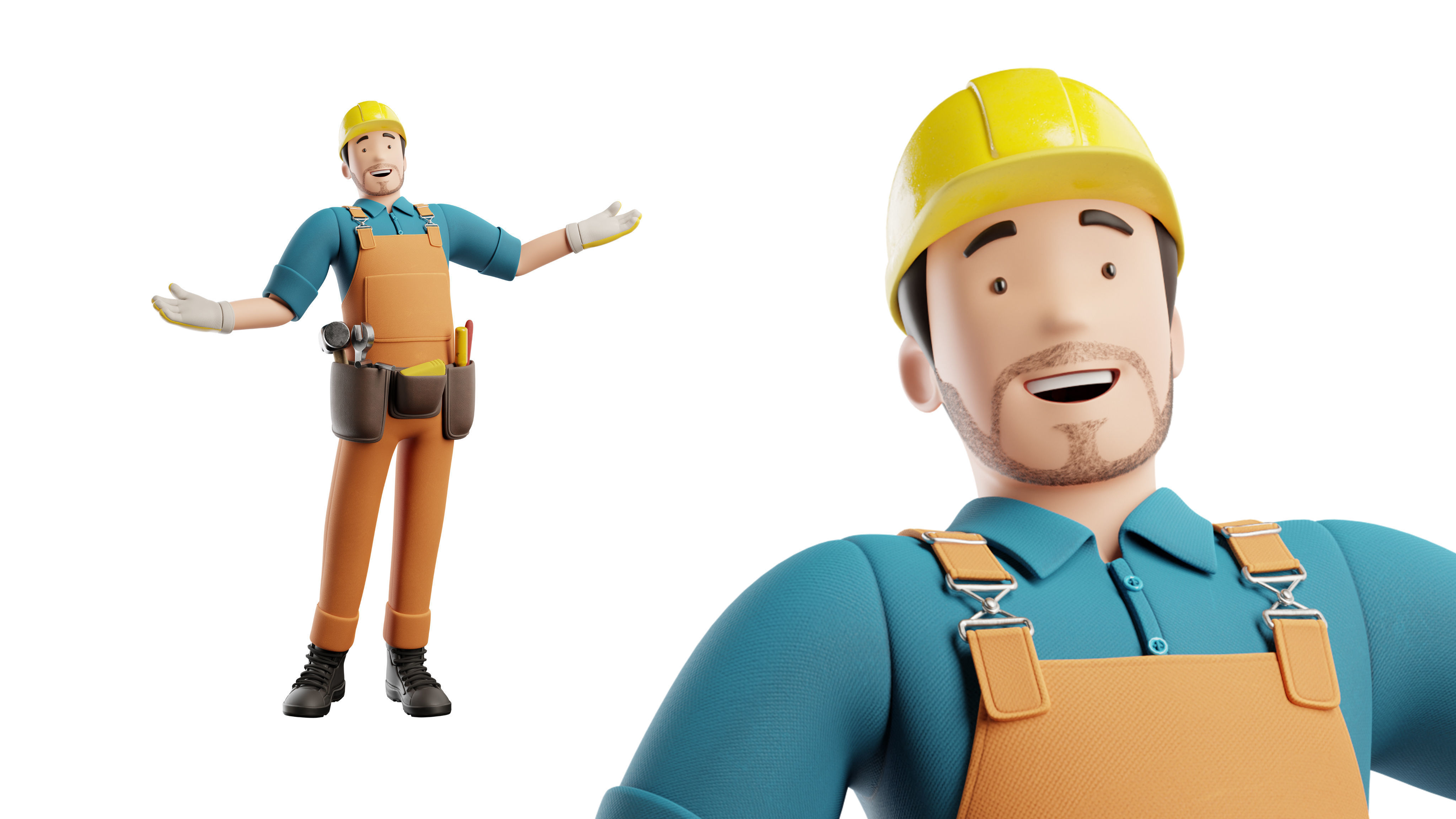 3D model Male Cartoon Worker Builder Illustration Character VR / AR ...