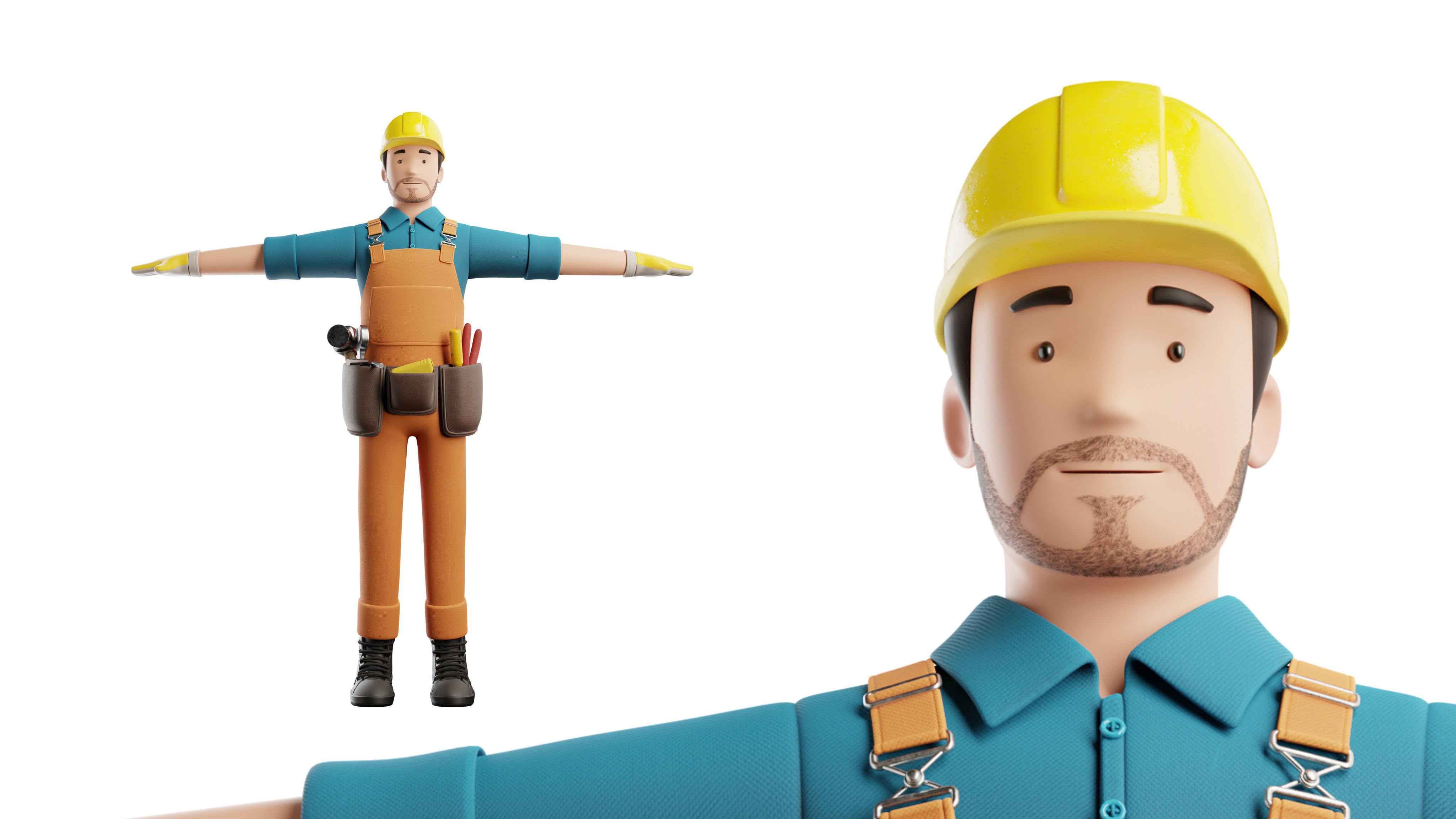 3D model Male Cartoon Worker Builder Illustration Character VR / AR ...
