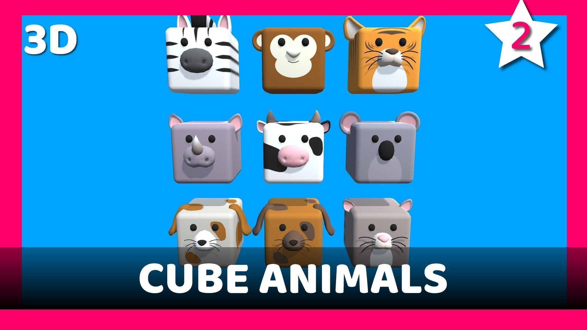 3D model Low poly Cube Animals 3D - Cartoon Animals - 2 VR / AR / low ...