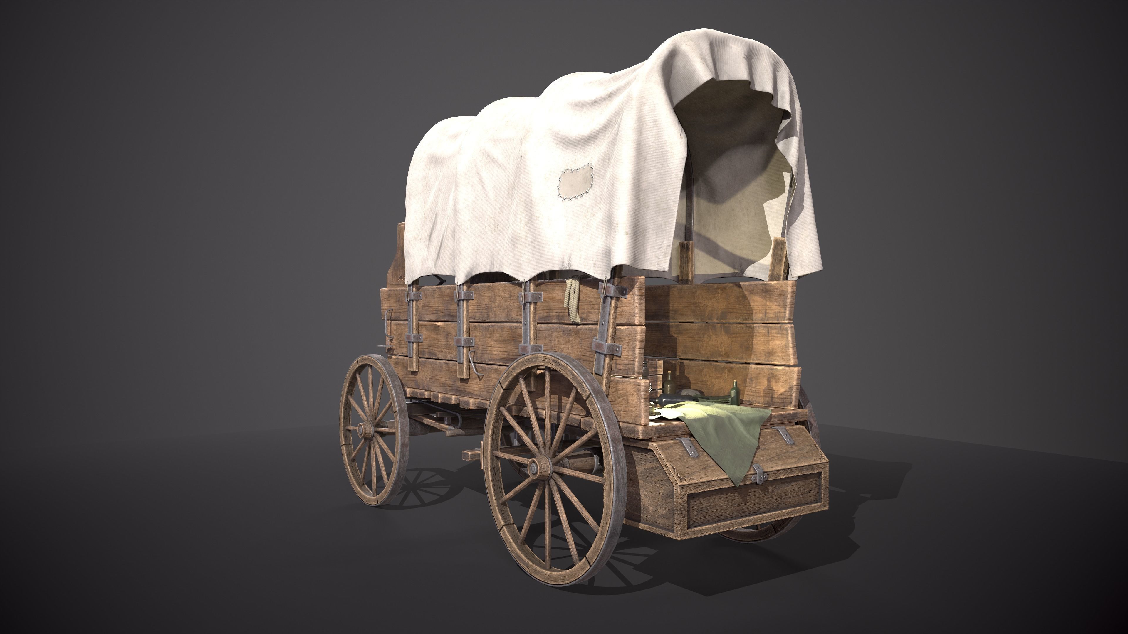 3D model Covered wooden wagon Game Ready 4K VR / AR / low-poly | CGTrader