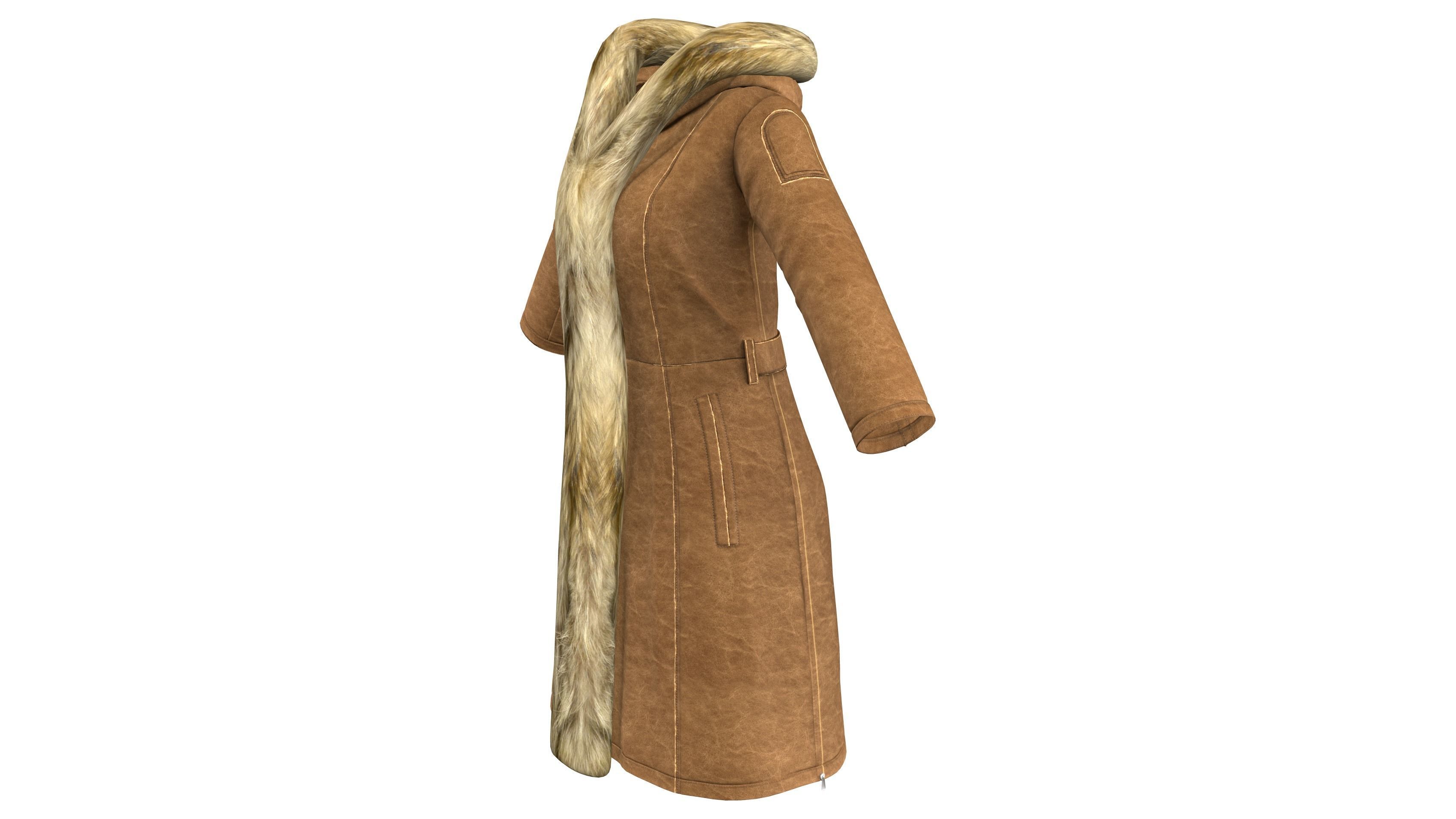 3D model Female Winter Fur Trim Coat VR / AR / low-poly | CGTrader