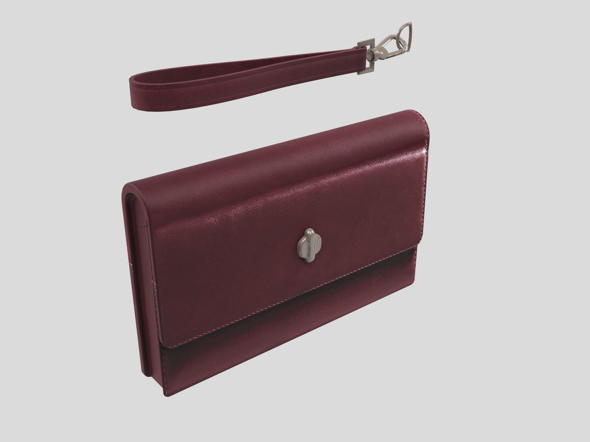 3D model Wallet - burgundy-brown leather low poly VR / AR / low-poly ...