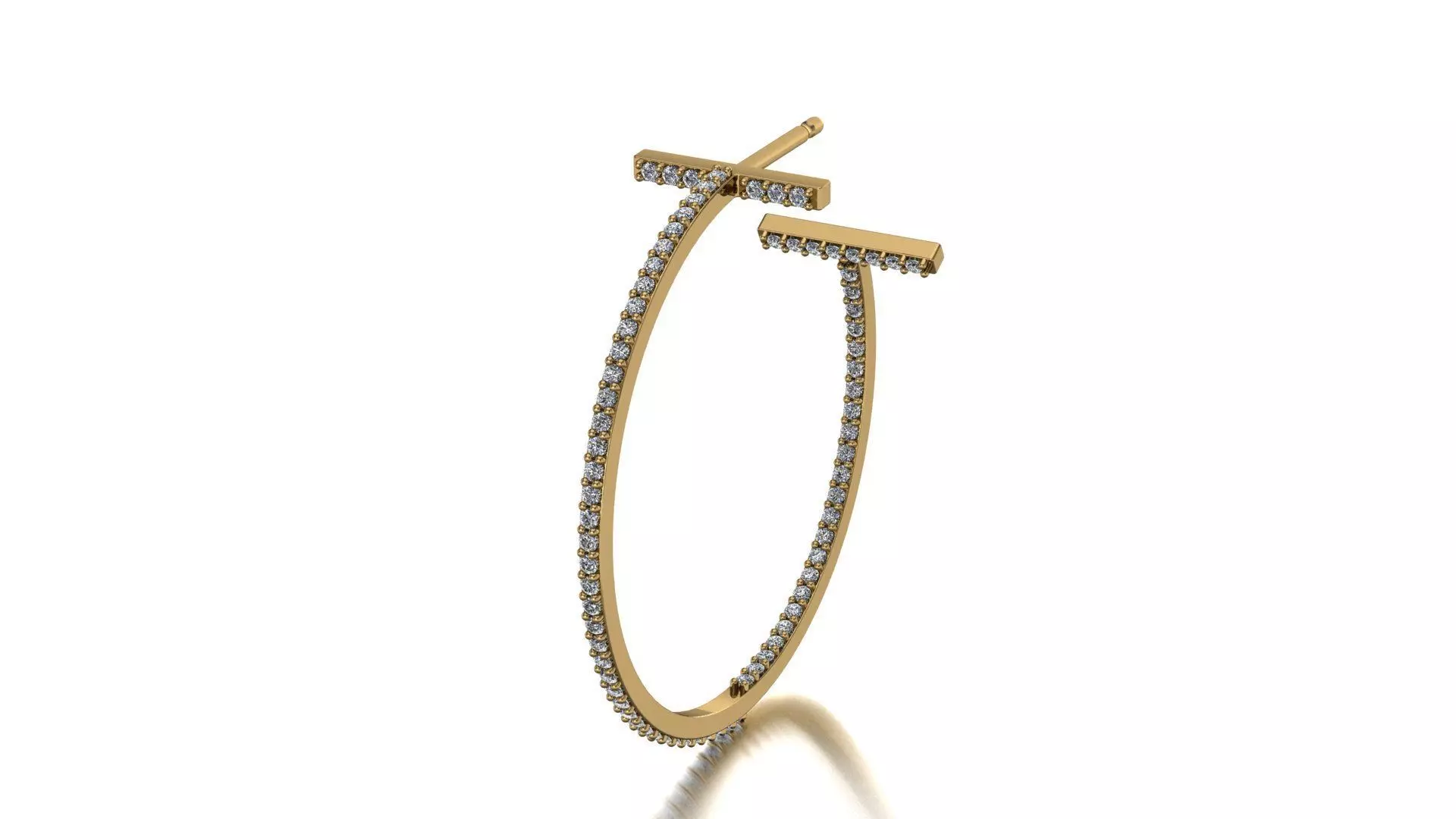 T Hoop Earring diameter 30 mm with diamonds 3D model 3D printable ...