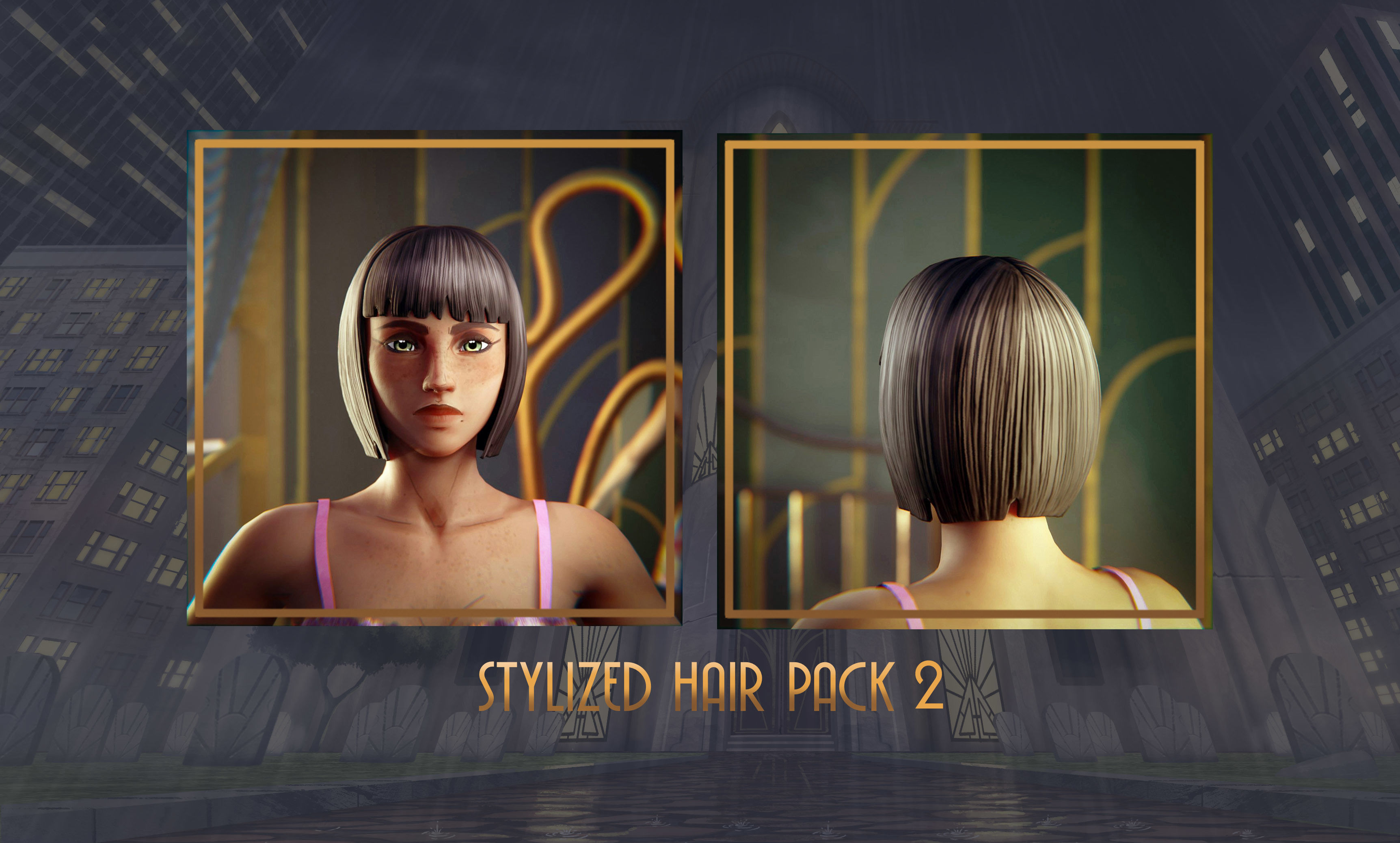 3D model Stylized Hair with Handpainted Textures 2 Female VR / AR / low ...