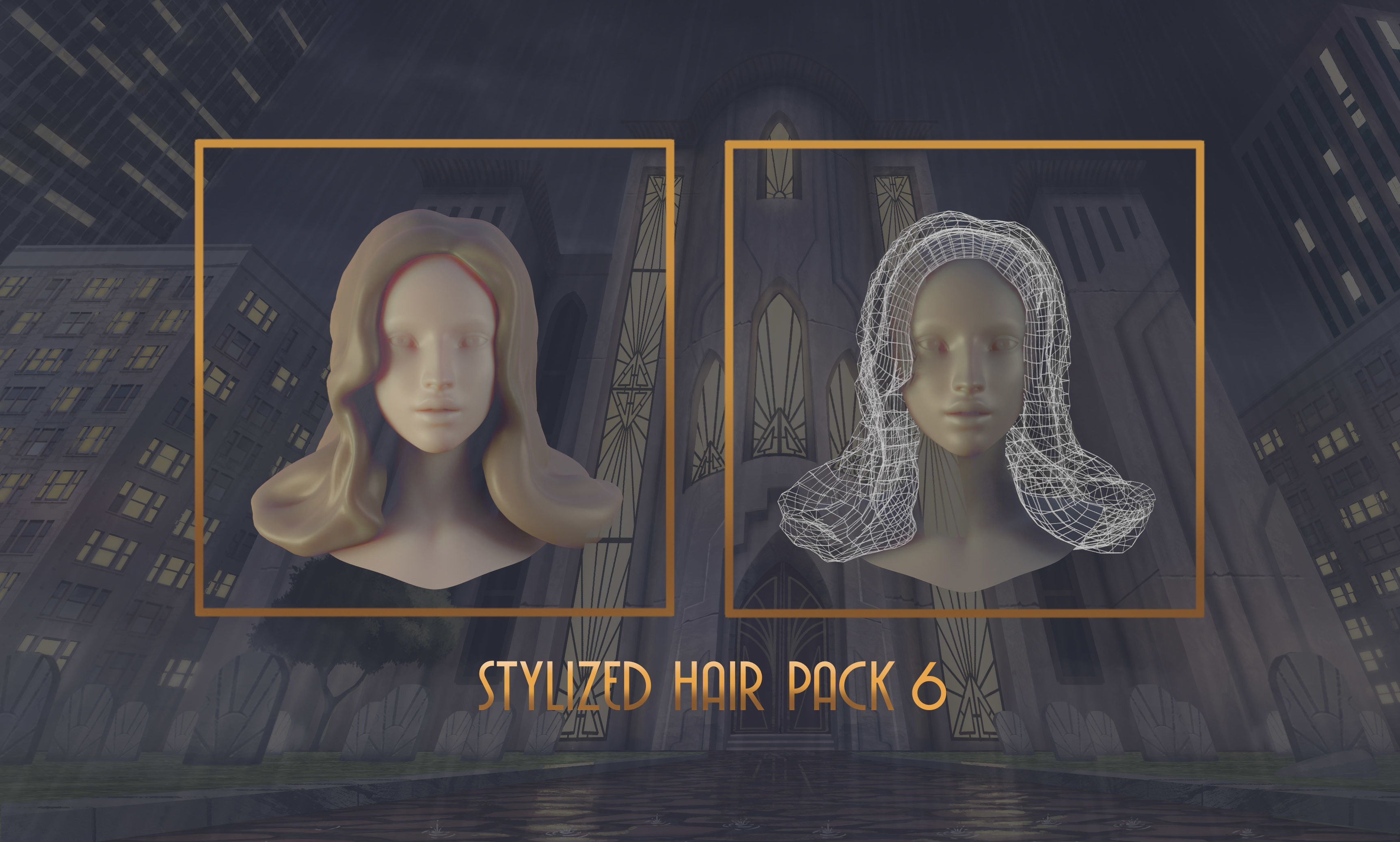 3D model Stylized Hair with Handpainted Textures 6 Female VR / AR / low ...