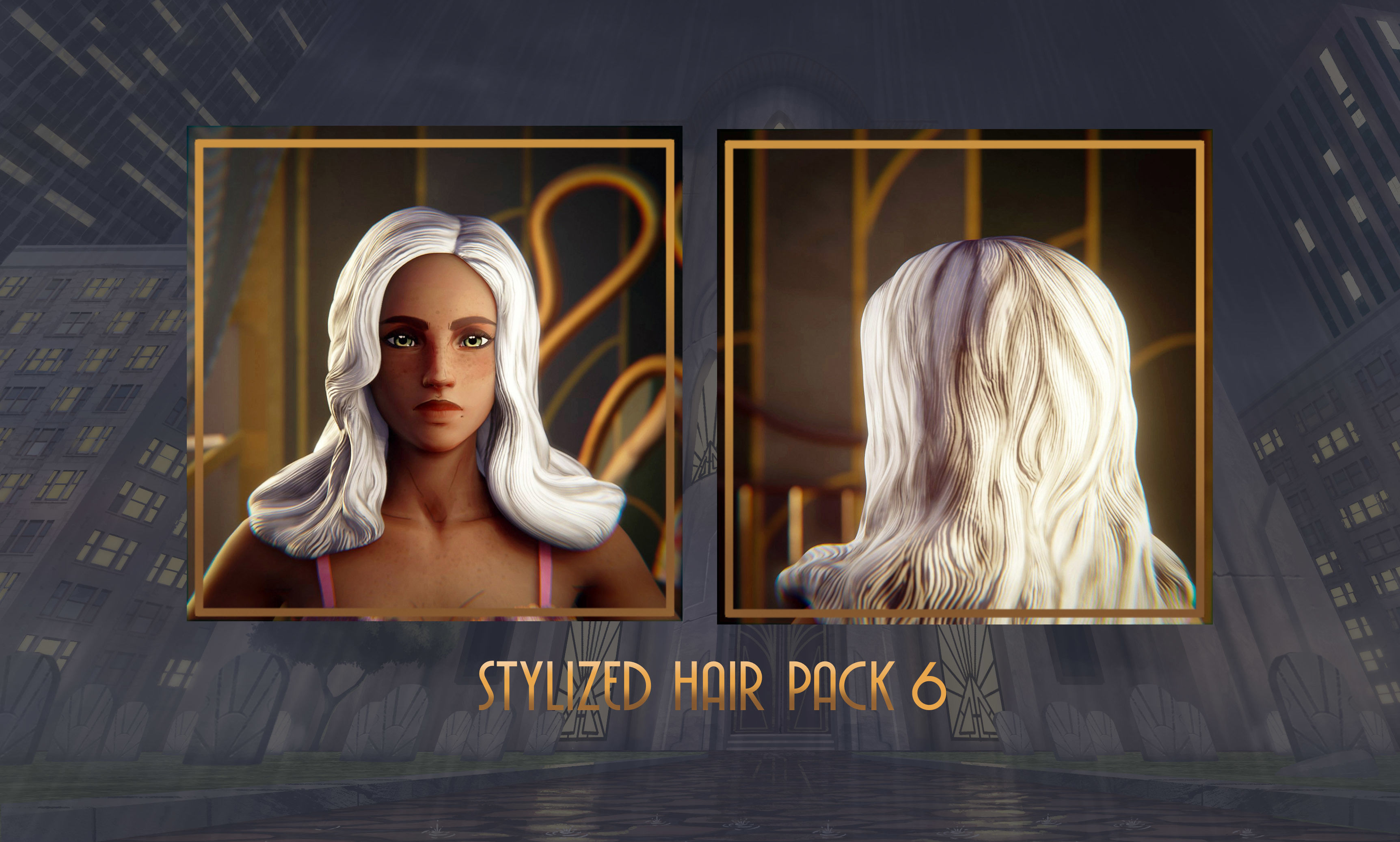 3D model Stylized Hair with Handpainted Textures 6 Female VR / AR / low ...