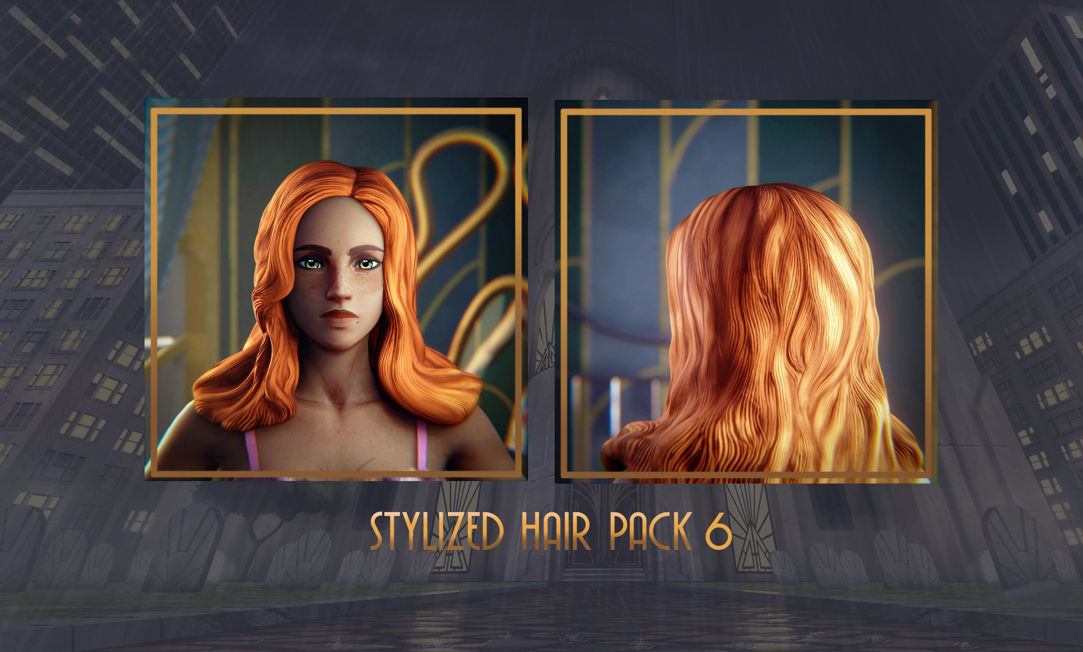 3D model Stylized Hair with Handpainted Textures 6 Female VR / AR / low ...