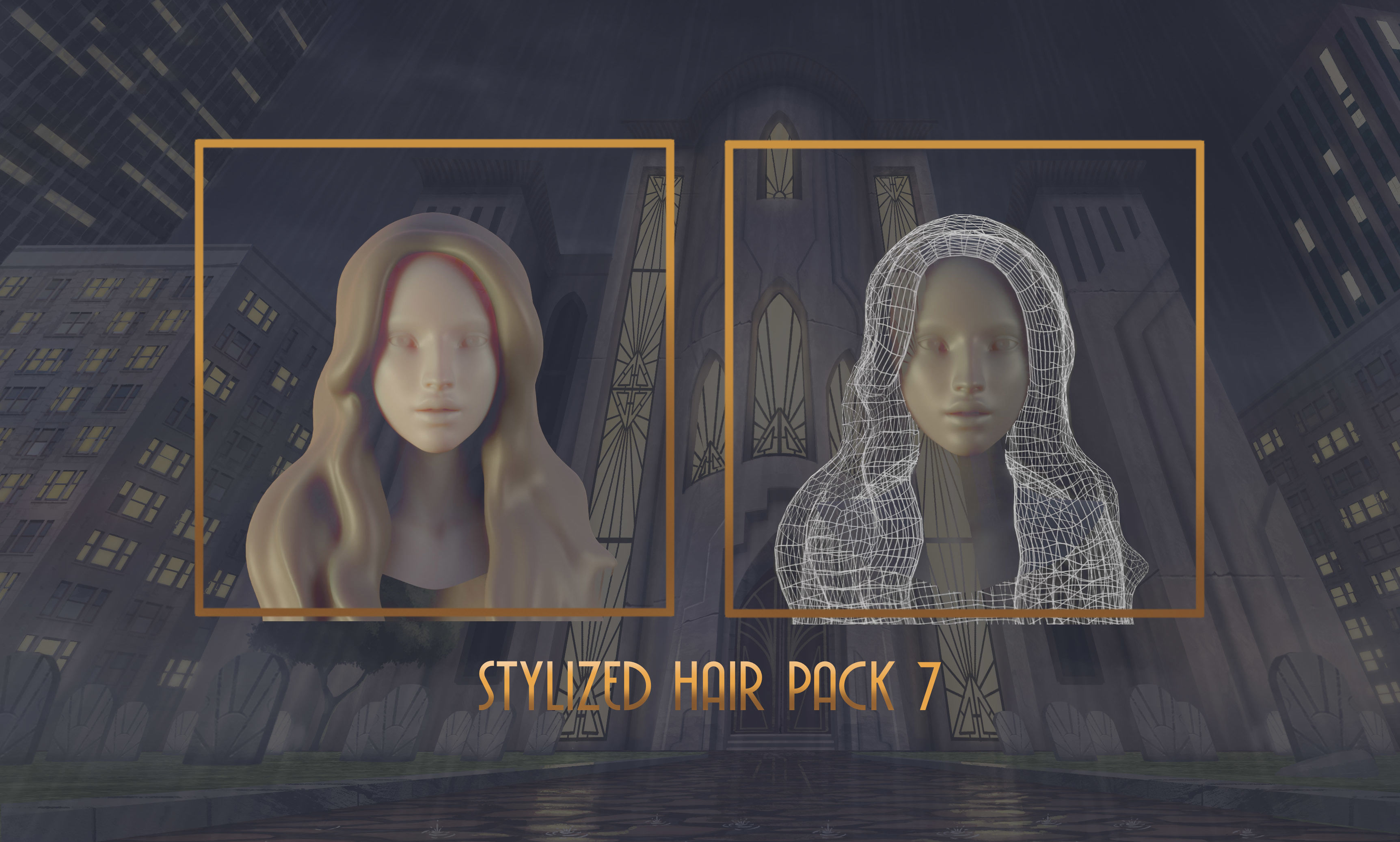 3D model Stylized Hair with Handpainted Textures 7 Female VR / AR / low ...