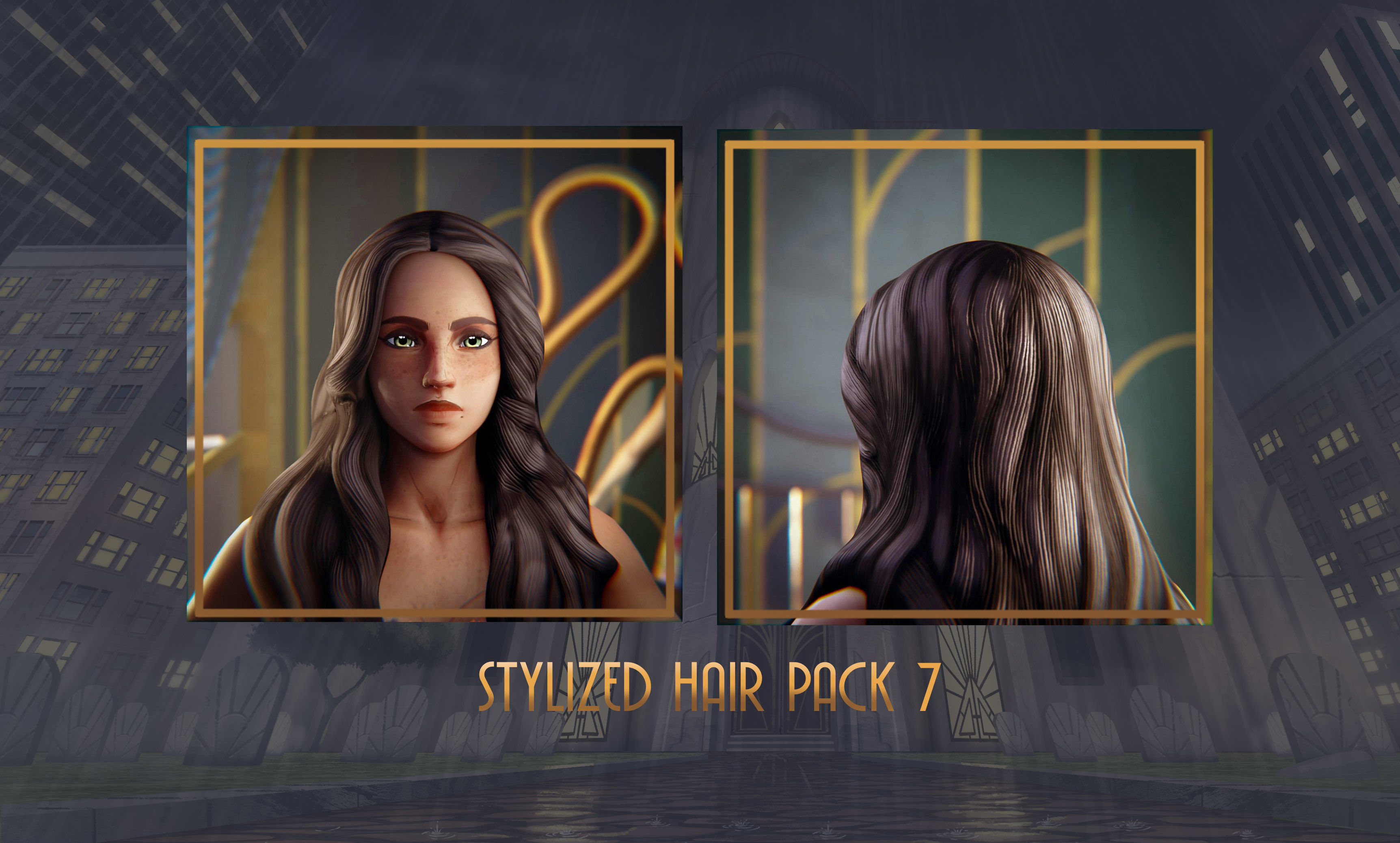 3D model Stylized Hair with Handpainted Textures 7 Female VR / AR / low ...