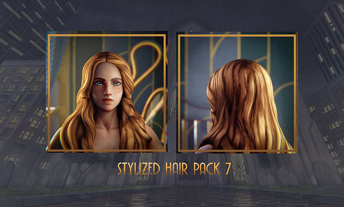 3D model Stylized Hair with Handpainted Textures 7 Female VR / AR / low ...