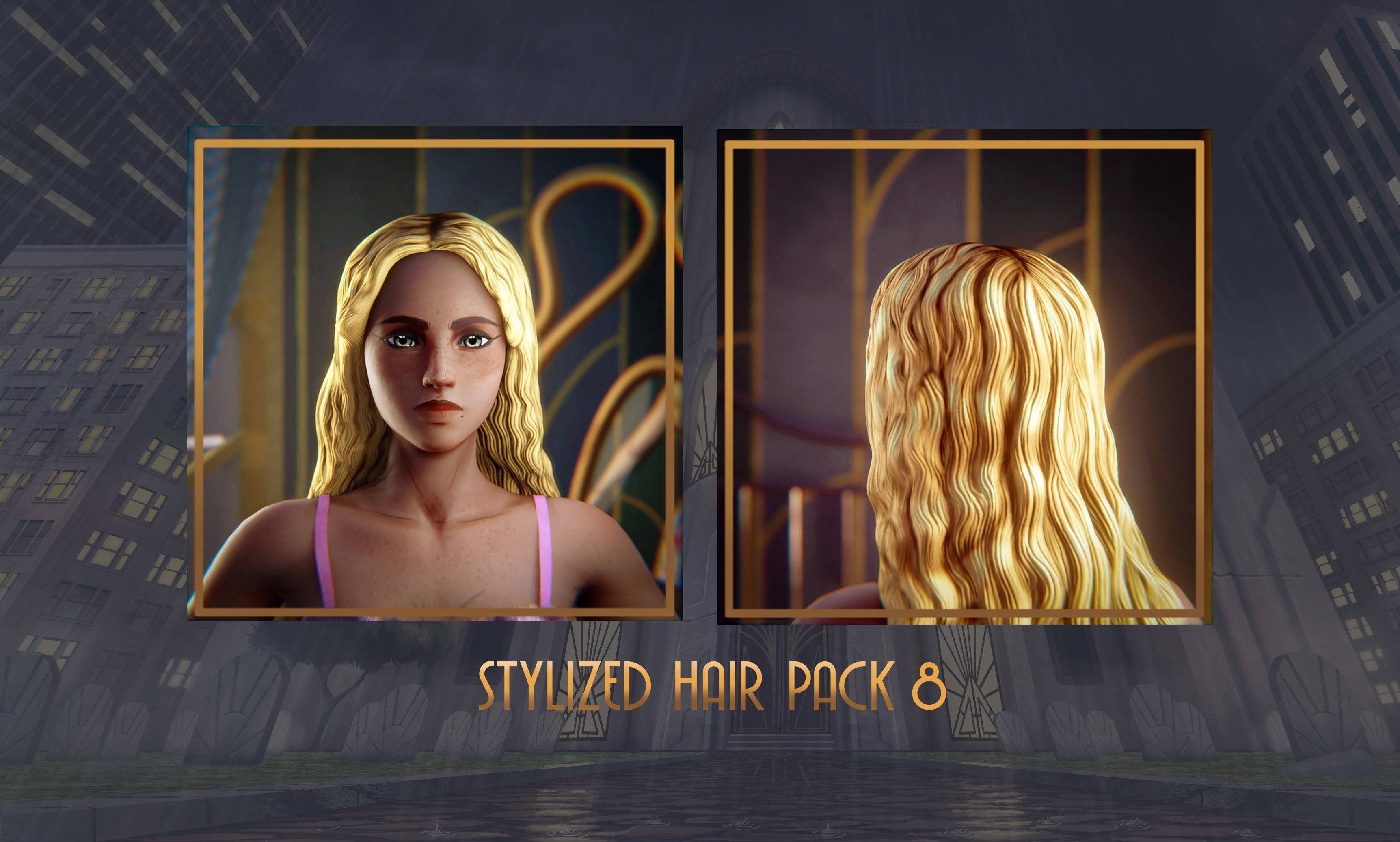 3D model Stylized Hair with Handpainted Textures 8 Female VR / AR / low ...