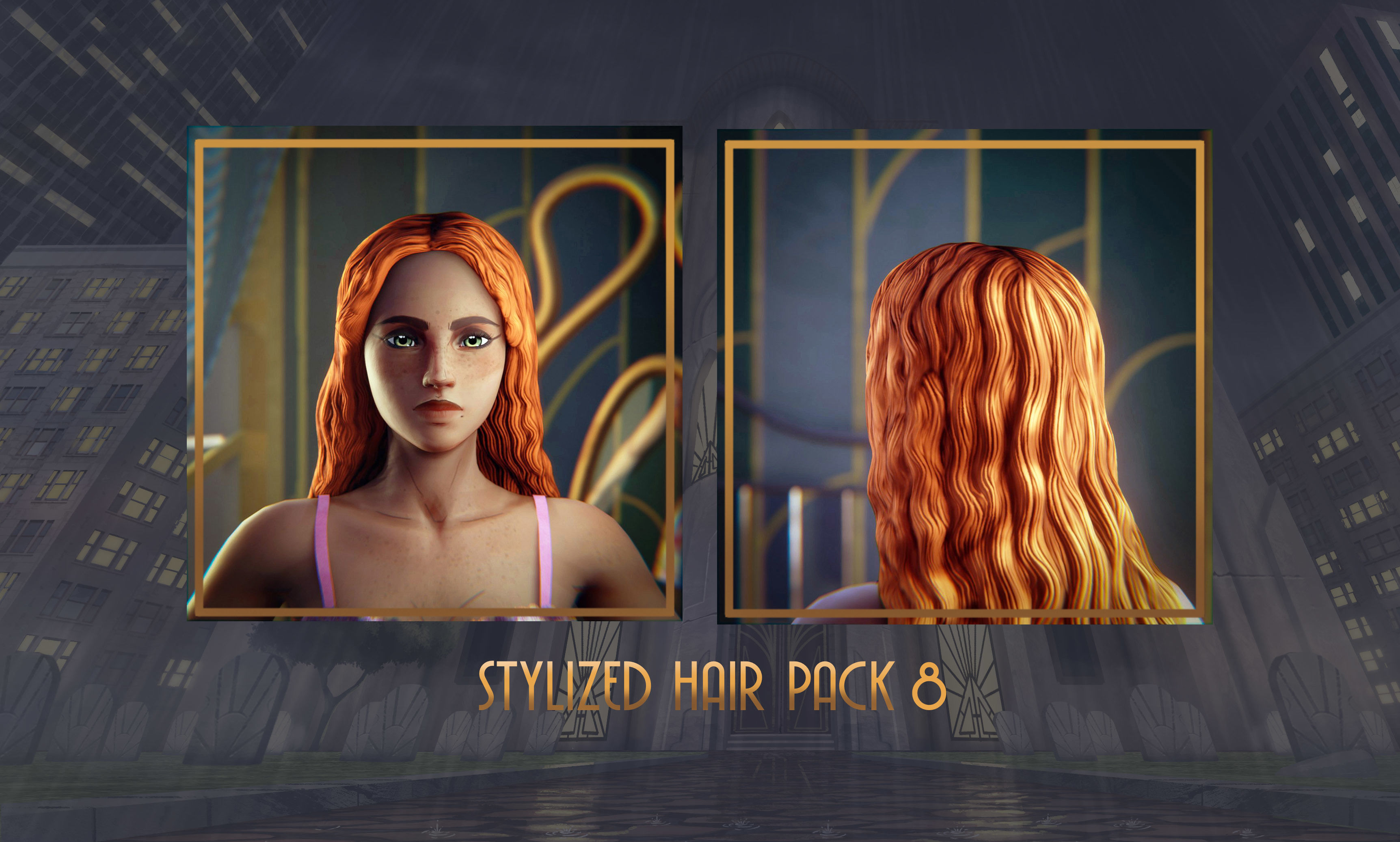 3D model Stylized Hair with Handpainted Textures 8 Female VR / AR / low ...