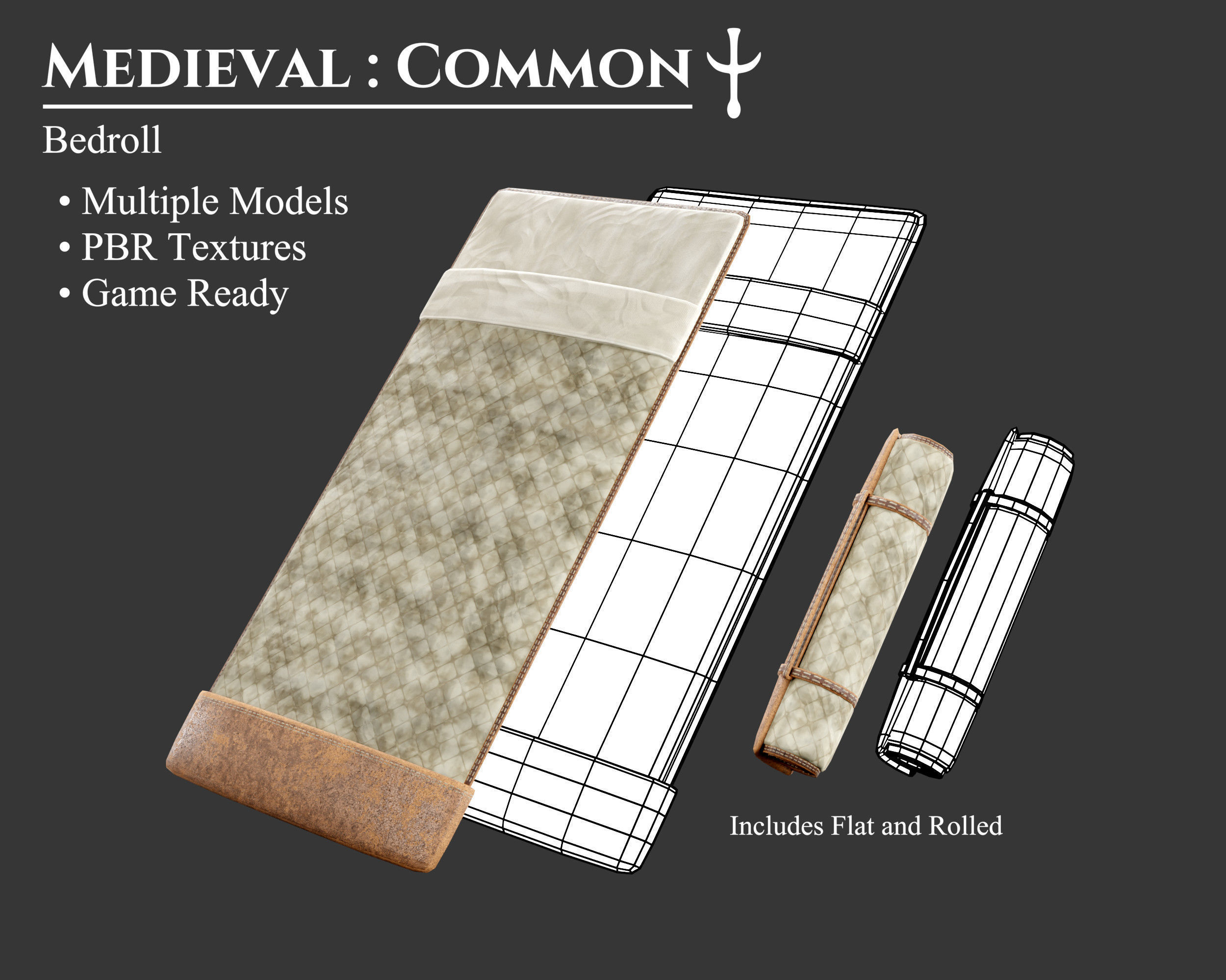 3D model Medieval Common Accessory Bedroll VR / AR / low-poly | CGTrader