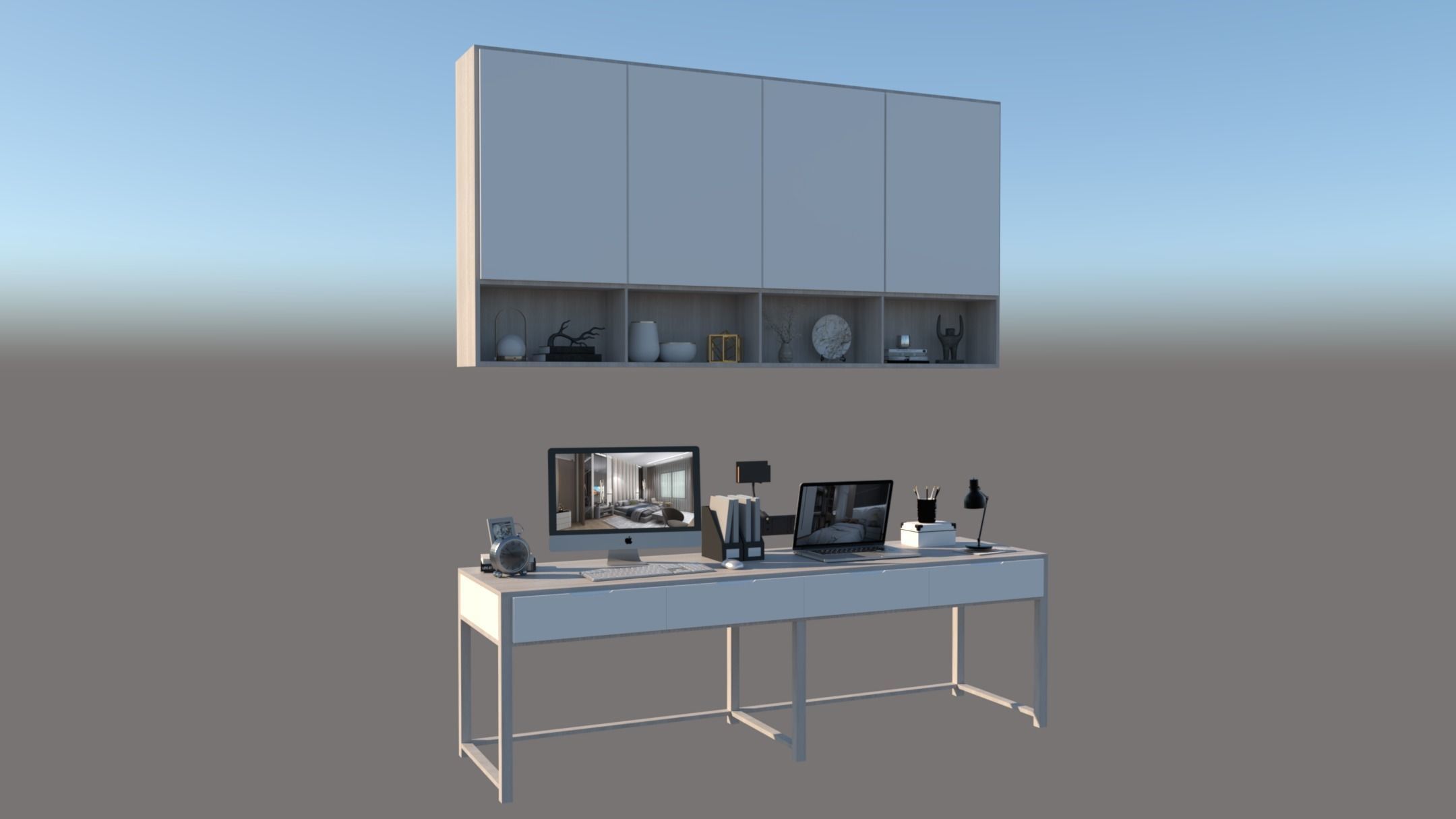 Minimalist Modern Home Office Desk Setup 3D model | CGTrader
