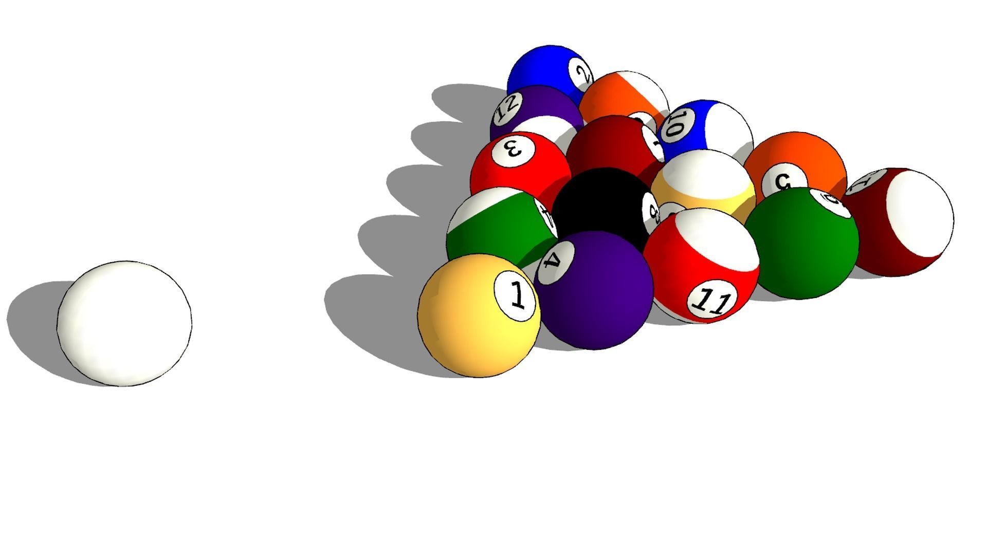 15 billiard balls in random position and a white cue ball 3D model ...