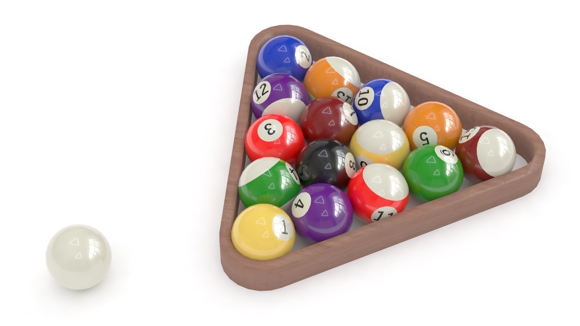15 billiard balls in random position with rack and cue ball 3D model ...