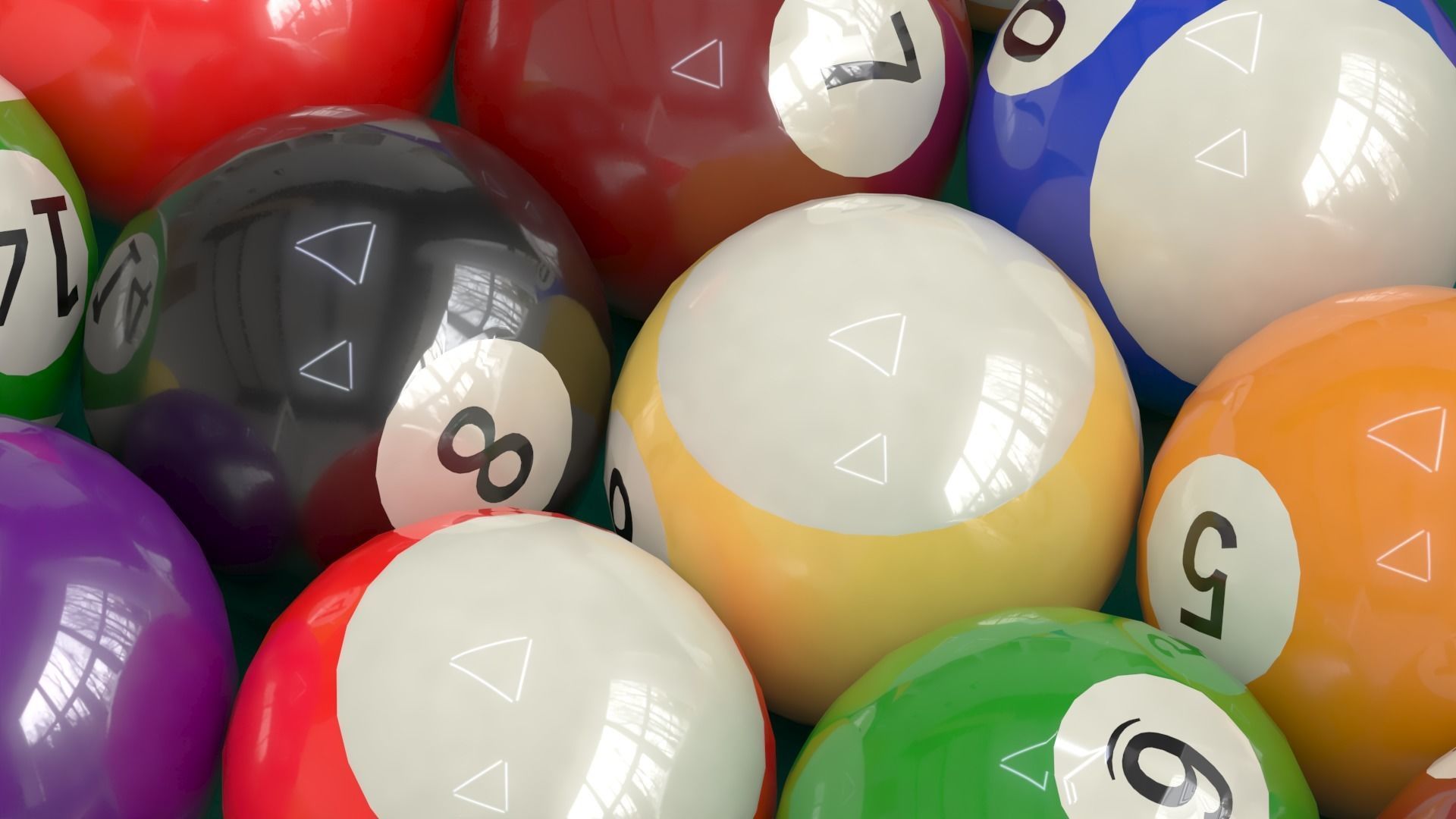 15 billiard balls in random position with rack and cue ball 3D model ...