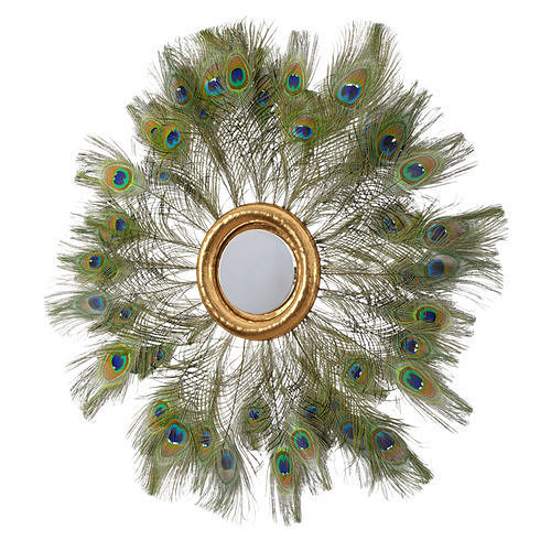 3D model Gold sun mirror with peacock feathers VR / AR / low-poly ...