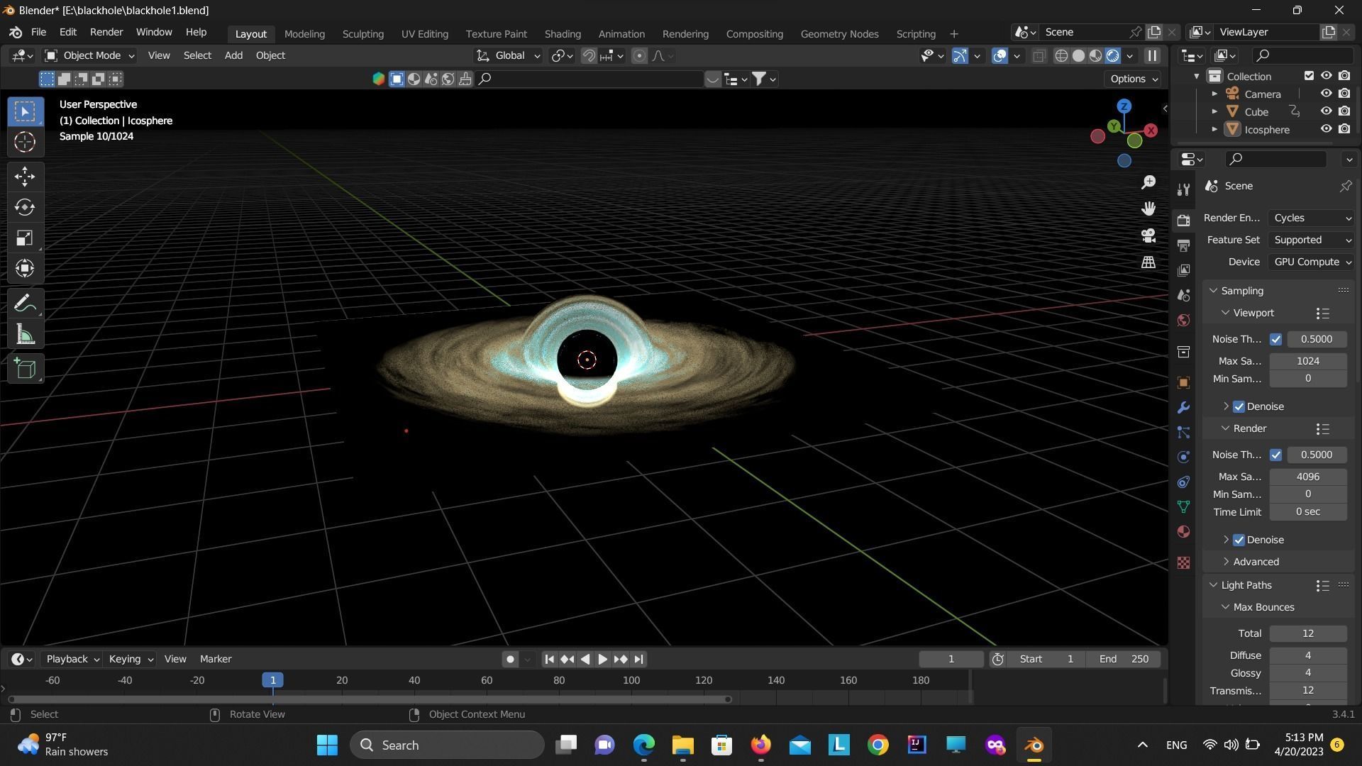 3D model 3D Black Hole Model Exploration of Space-Time Distortion VR / AR / low-poly | CGTrader