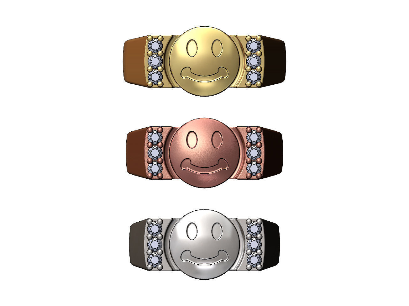 Smile emoji face diamond sides ring US sizes 7 8 9 3D model 3D ...