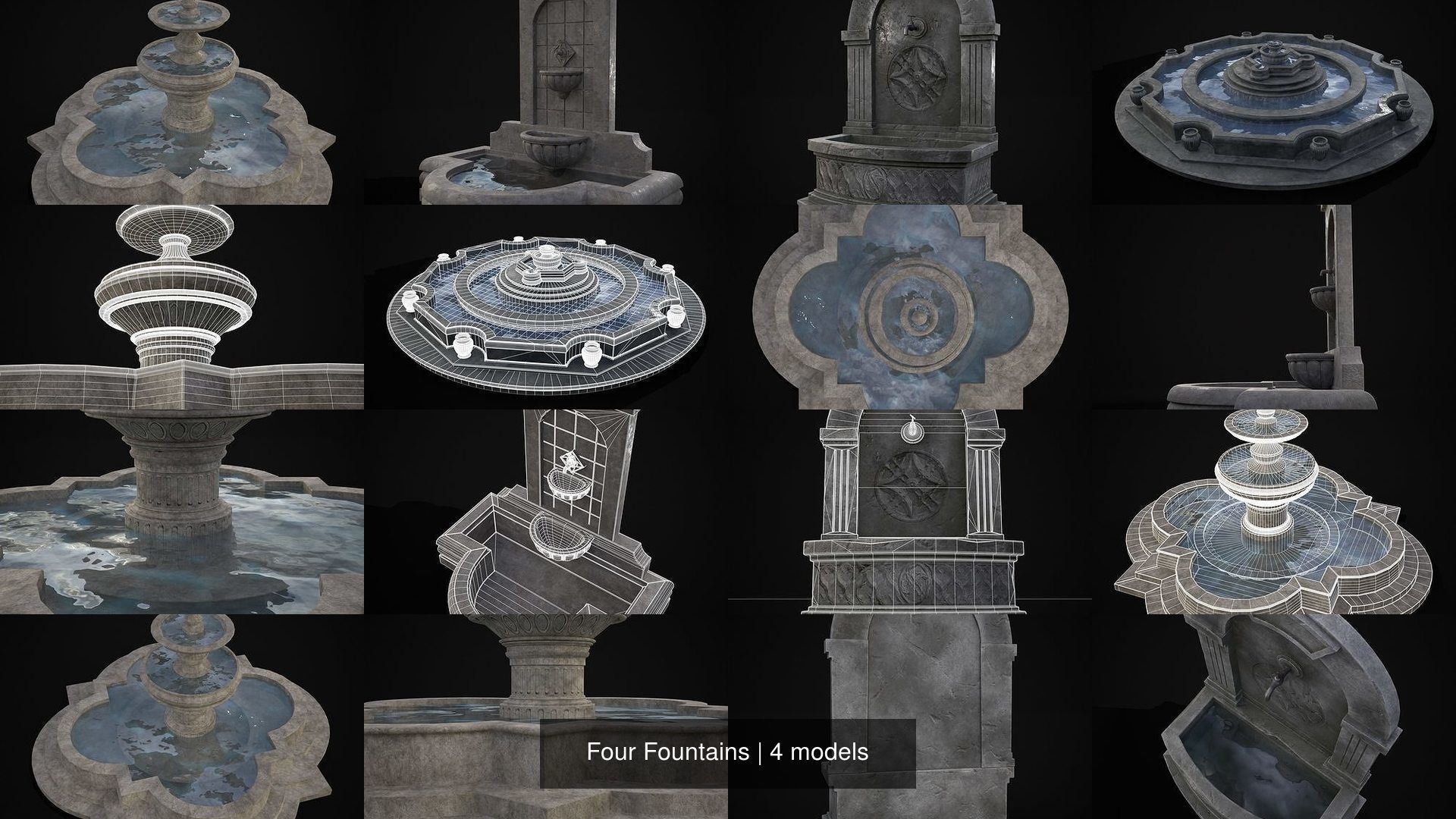 3D Model Collection Four Fountains VR / AR / low-poly | CGTrader