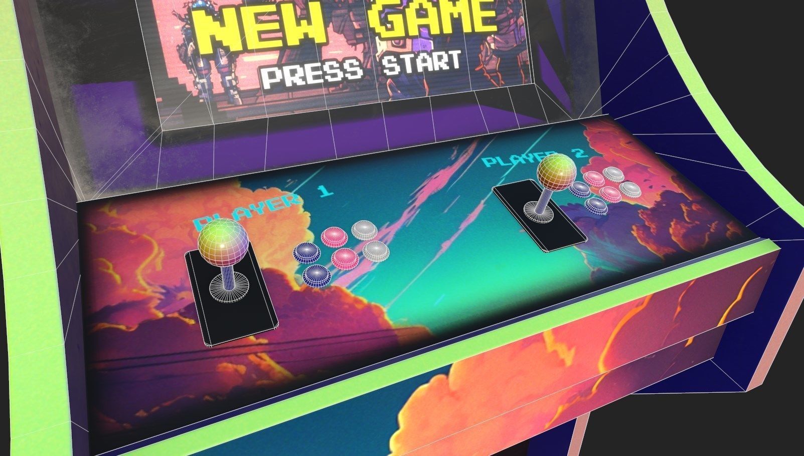 3D model Arcade Machine Cyberpunk robot and girl theme gaming game ...