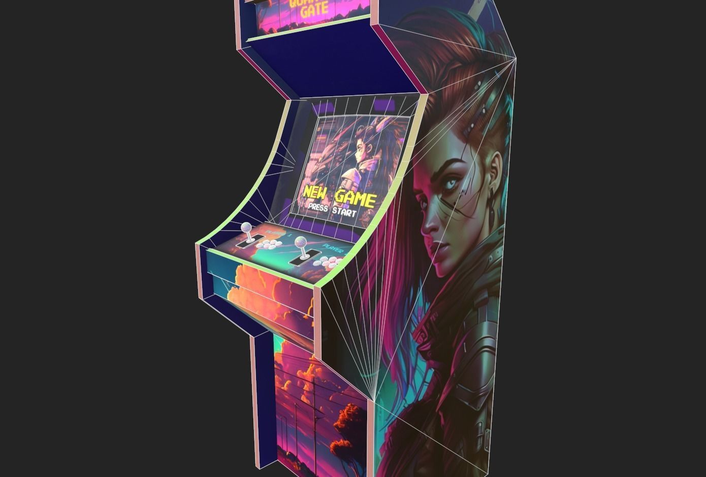 3D model Arcade Machine Cyberpunk robot and girl theme gaming game ...