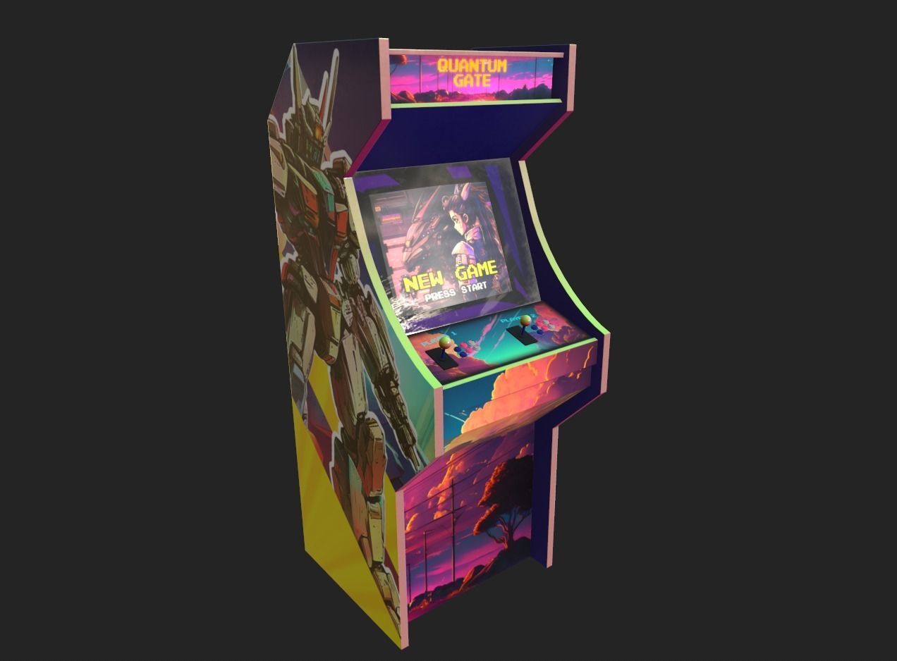 3D model Arcade Machine Cyberpunk robot and girl theme gaming game ...
