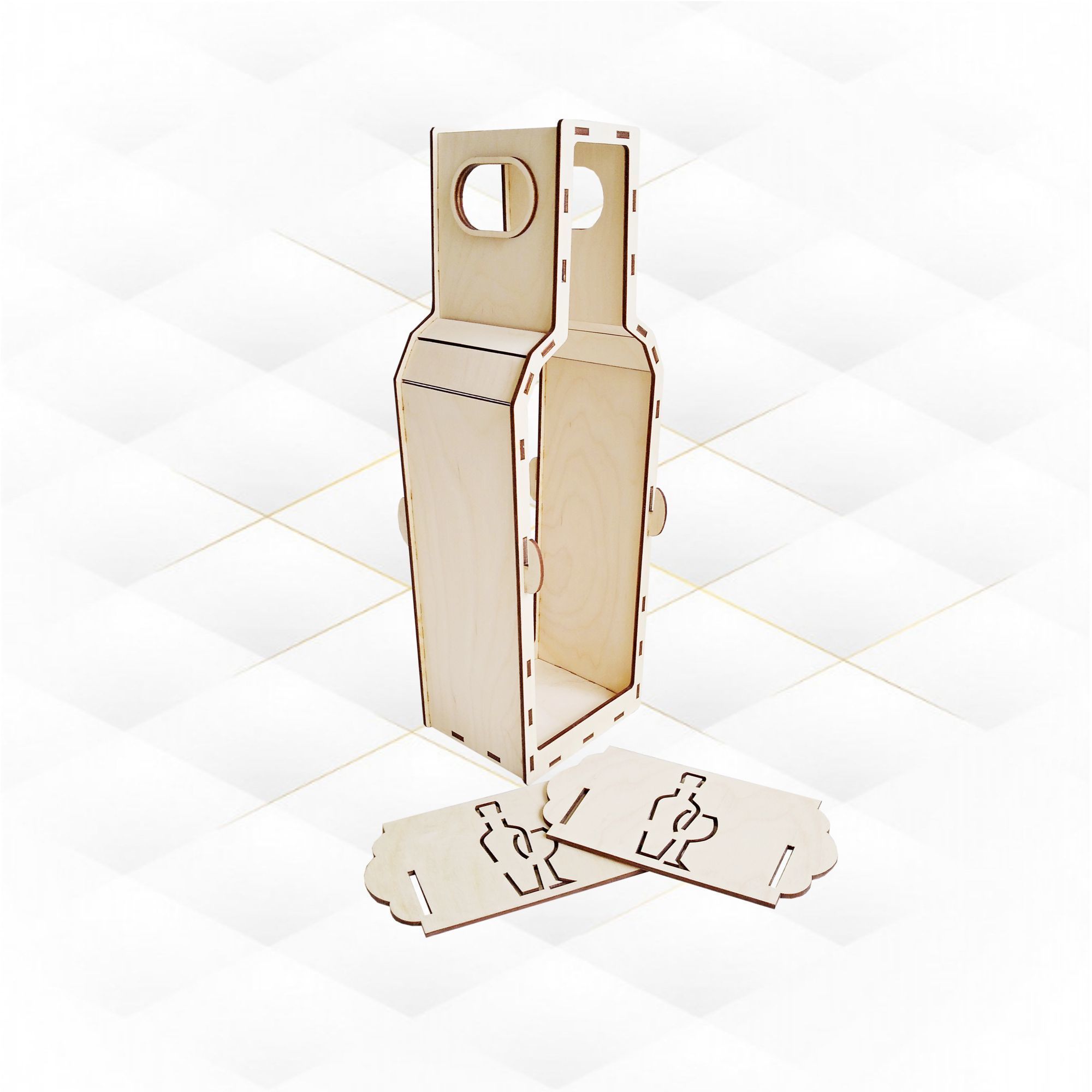 Gift wine box bottle silhouette design for laser cutting 3D model 3D ...
