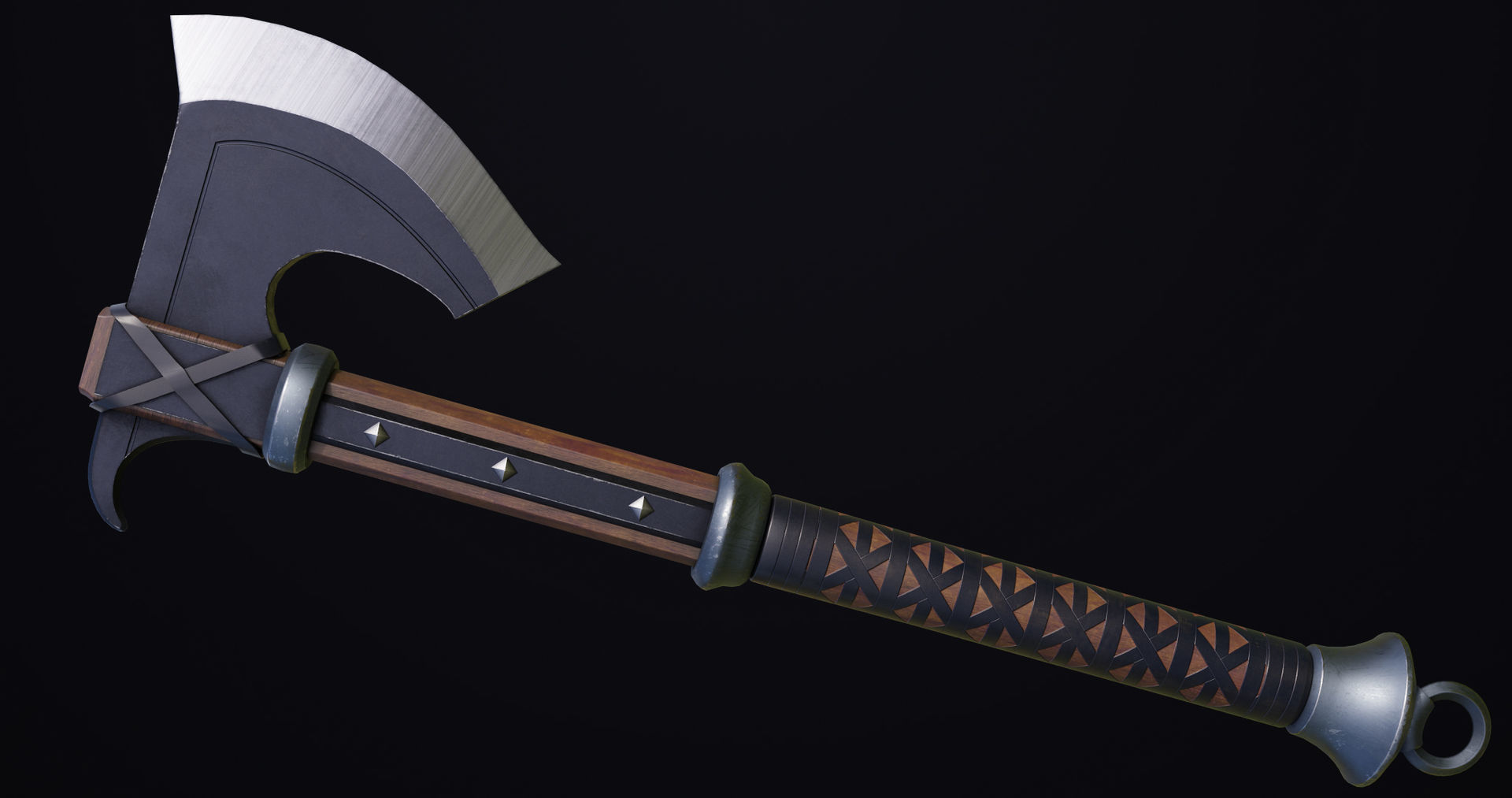 3D model Battle Axe 14 Blue Handle All PBR Unity UE Textures Included ...