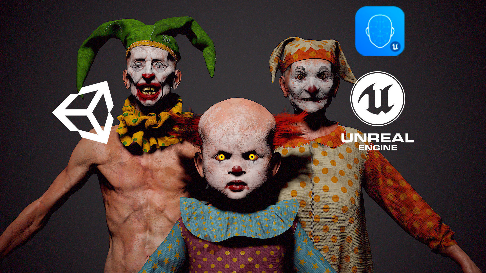 3D Model Collection Scary Clown Pack 2 game characters for Horror games ...