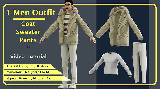 Men Outfit with Marvelous Designer PLUS Video tutorial 3D model | CGTrader