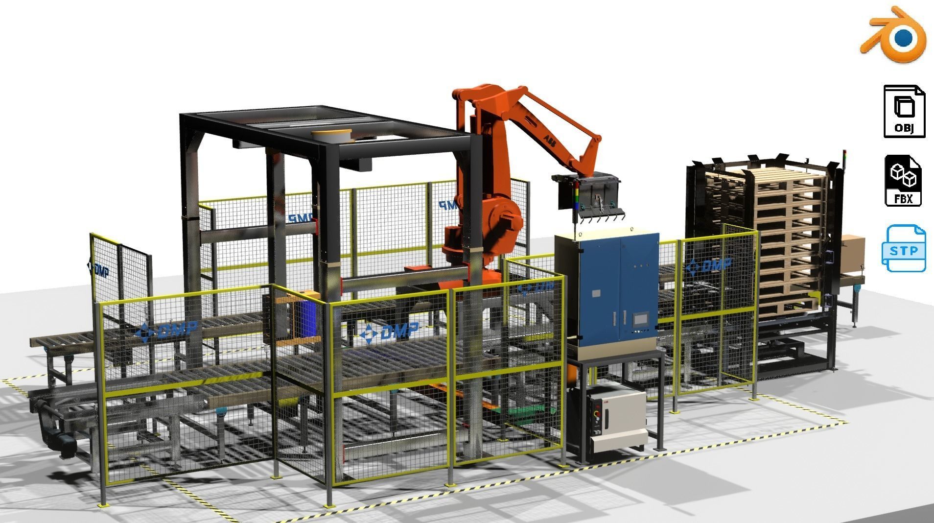 3D model FULL Line Robot Palletizer Industrial - DMP Project ABB 660 VR / AR / low-poly | CGTrader