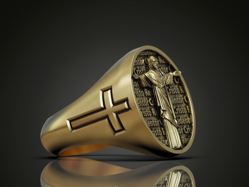 Signet Ring Cristo Redentor 3D model 3D printable | CGTrader