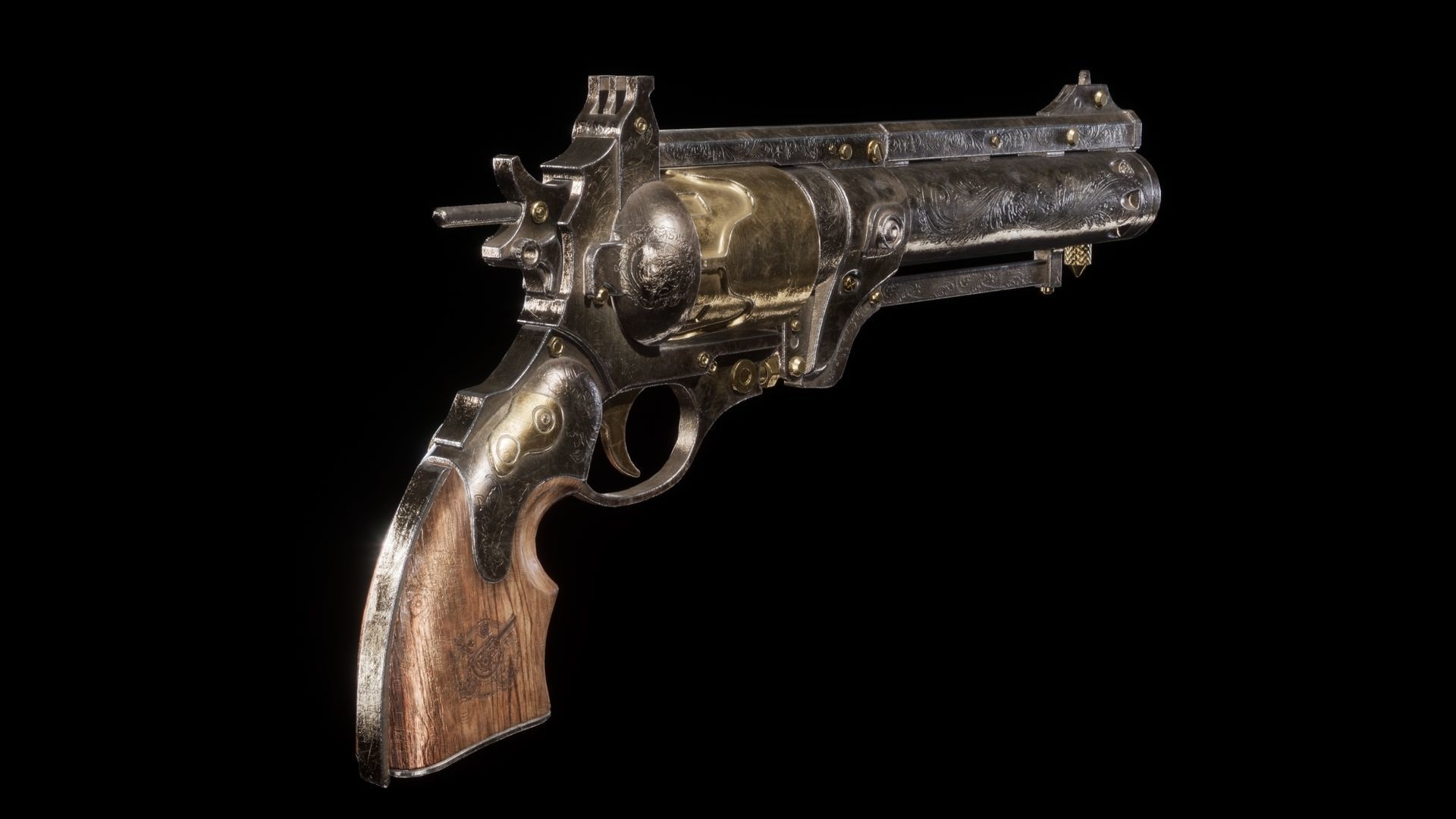 3D model Steampunk Dieselpunk Revolver Gun VR / AR / low-poly | CGTrader