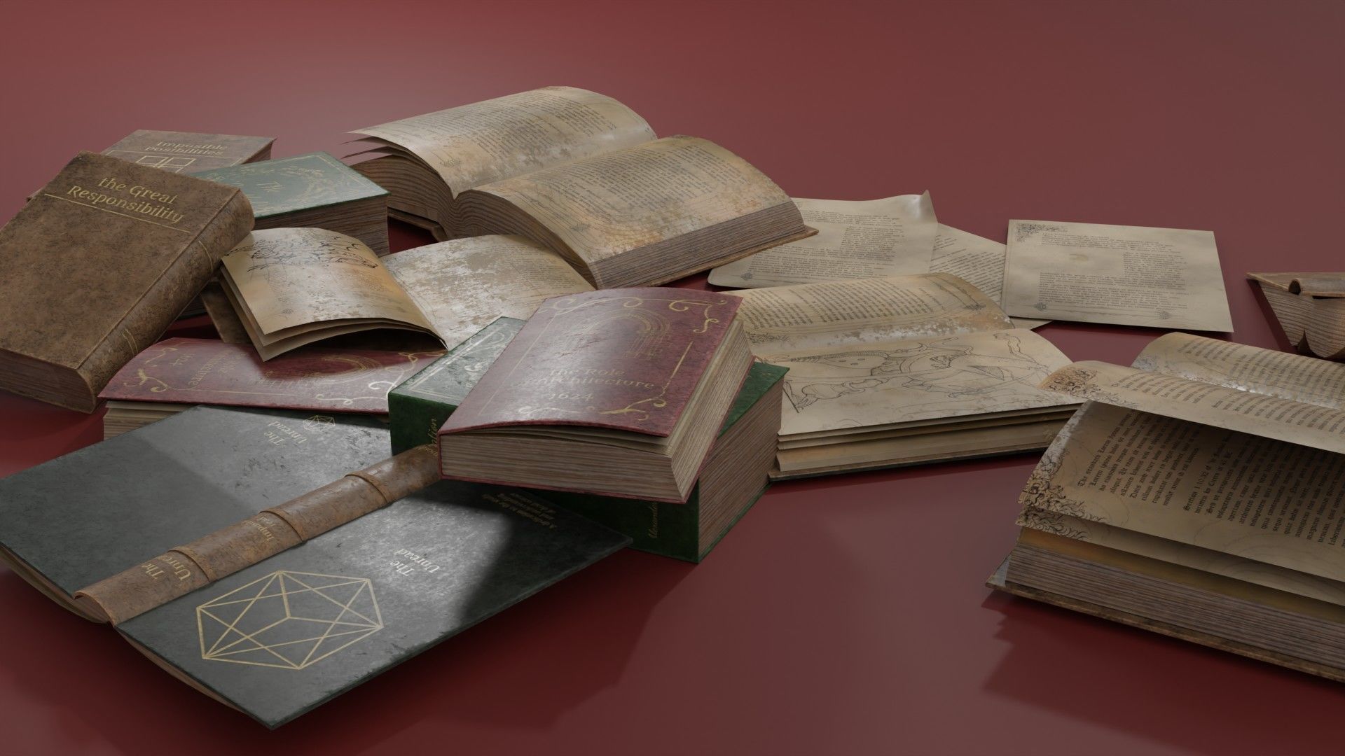 3D model Old medieval Books - PBR 4k textures Game Ready VR / AR / low ...