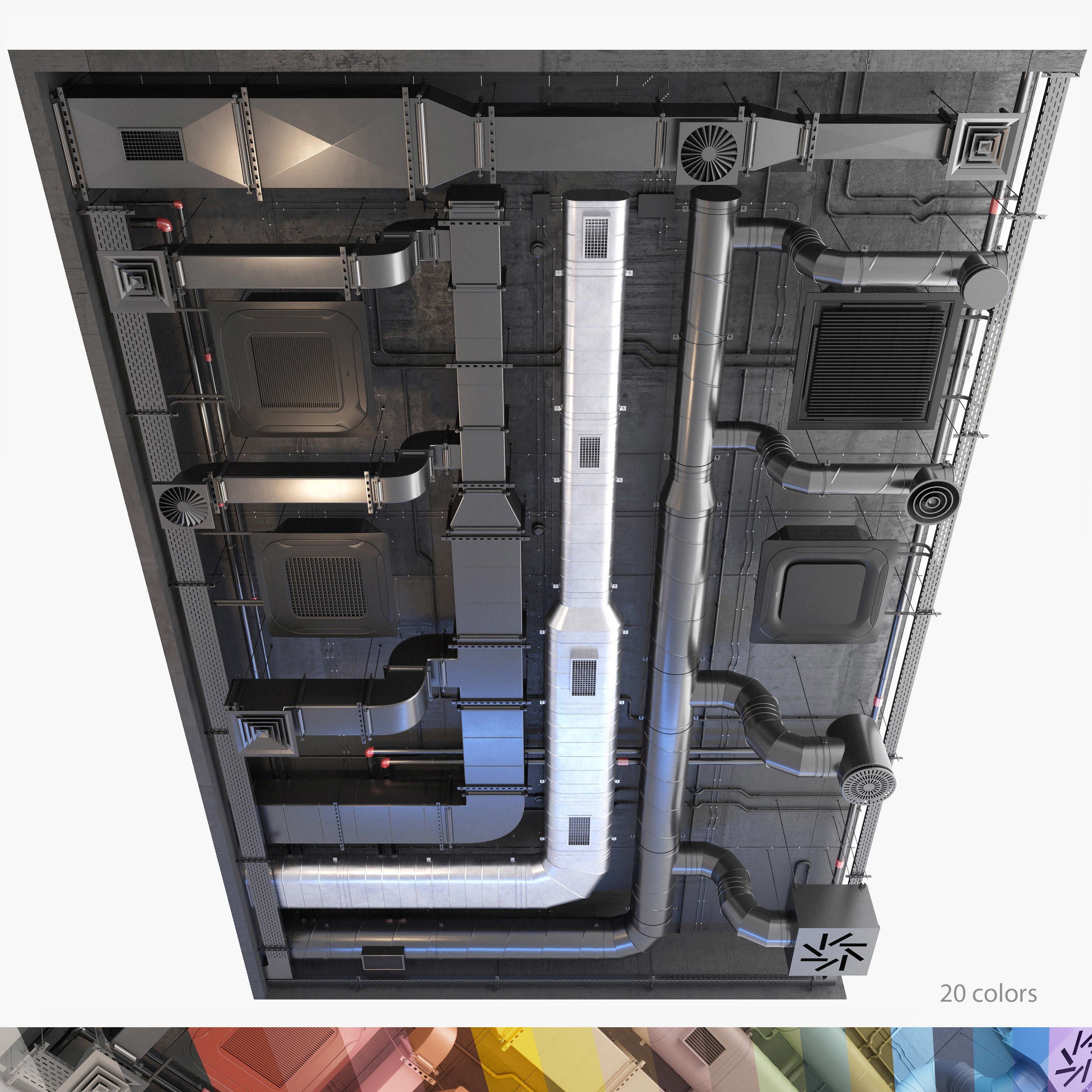3D model Ceiling ventilation - Fire protection - Conditioning set VR ...