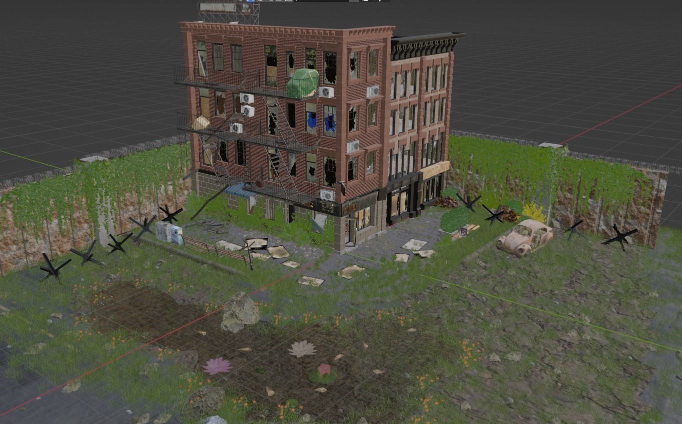 Post apocalyptic abandoned brick building 3D model | CGTrader