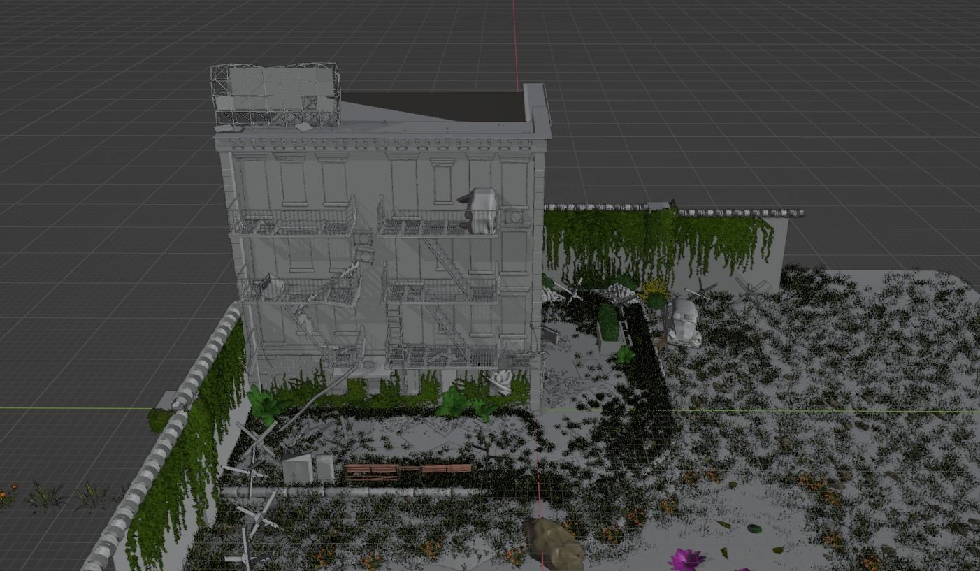 Post apocalyptic abandoned brick building 3D model | CGTrader