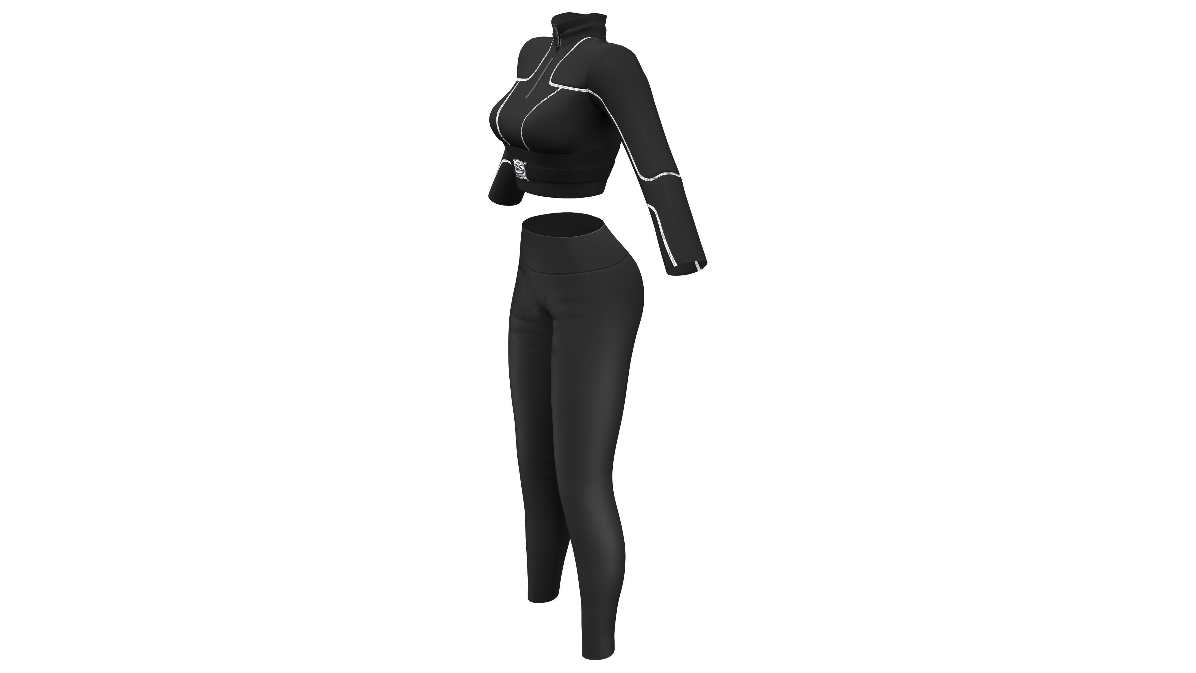 3D model Zip Up Crop Top And Classic Leggings VR / AR / low-poly | CGTrader