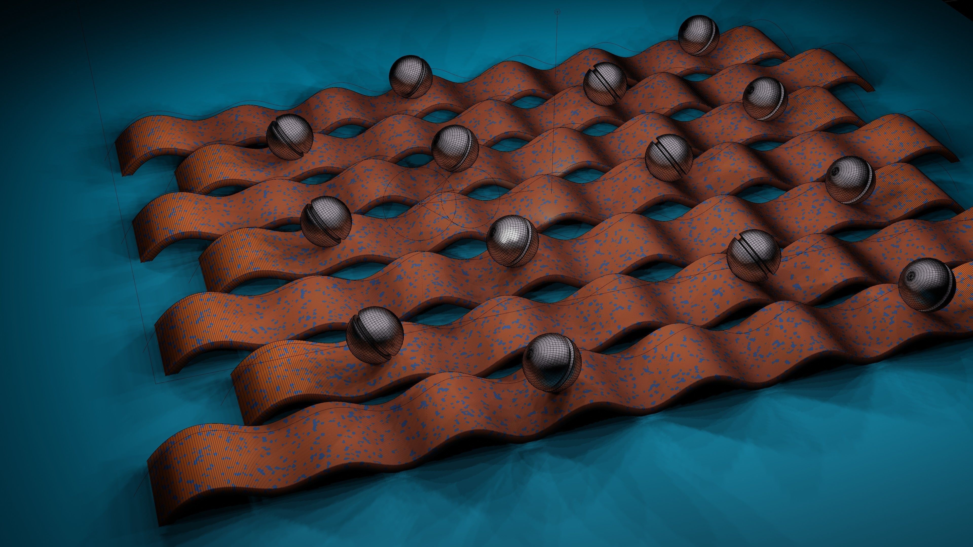 looping animation of metal balls rolling on a wavy surface 3D model ...