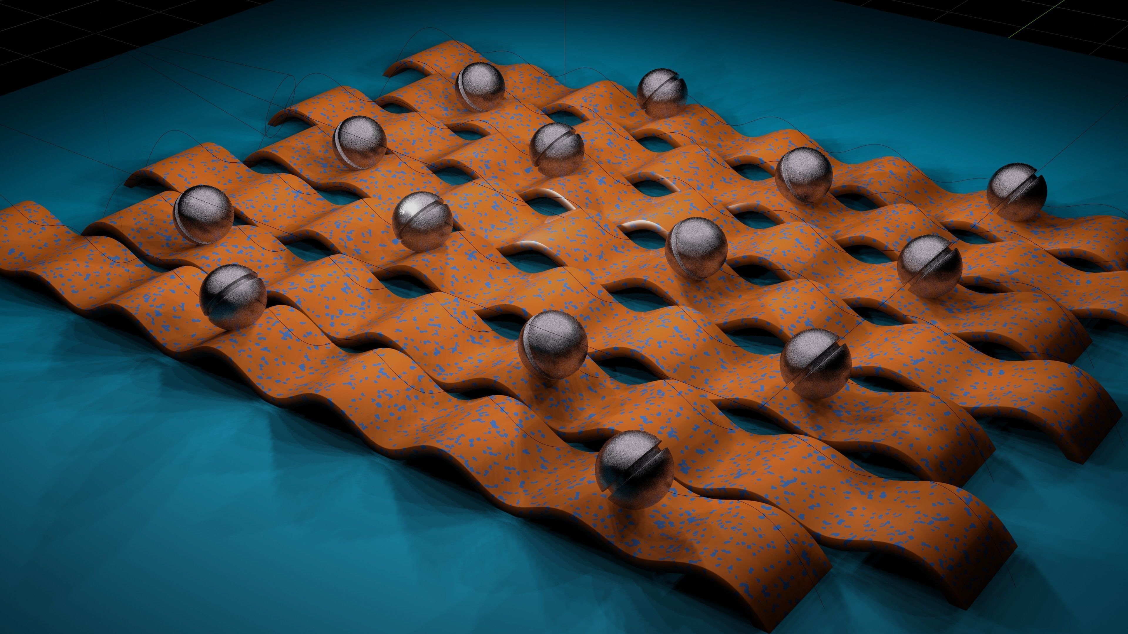looping animation of metal balls rolling on a wavy surface 3D model ...