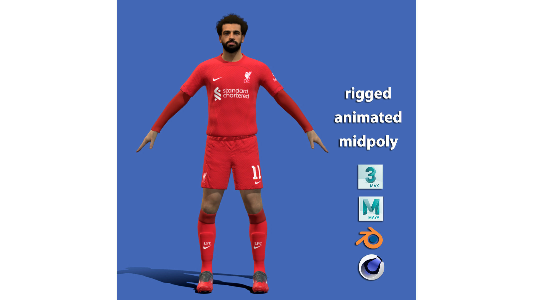 T-P Rigged Mo Salah Liverpool 2023 3D model animated rigged | CGTrader
